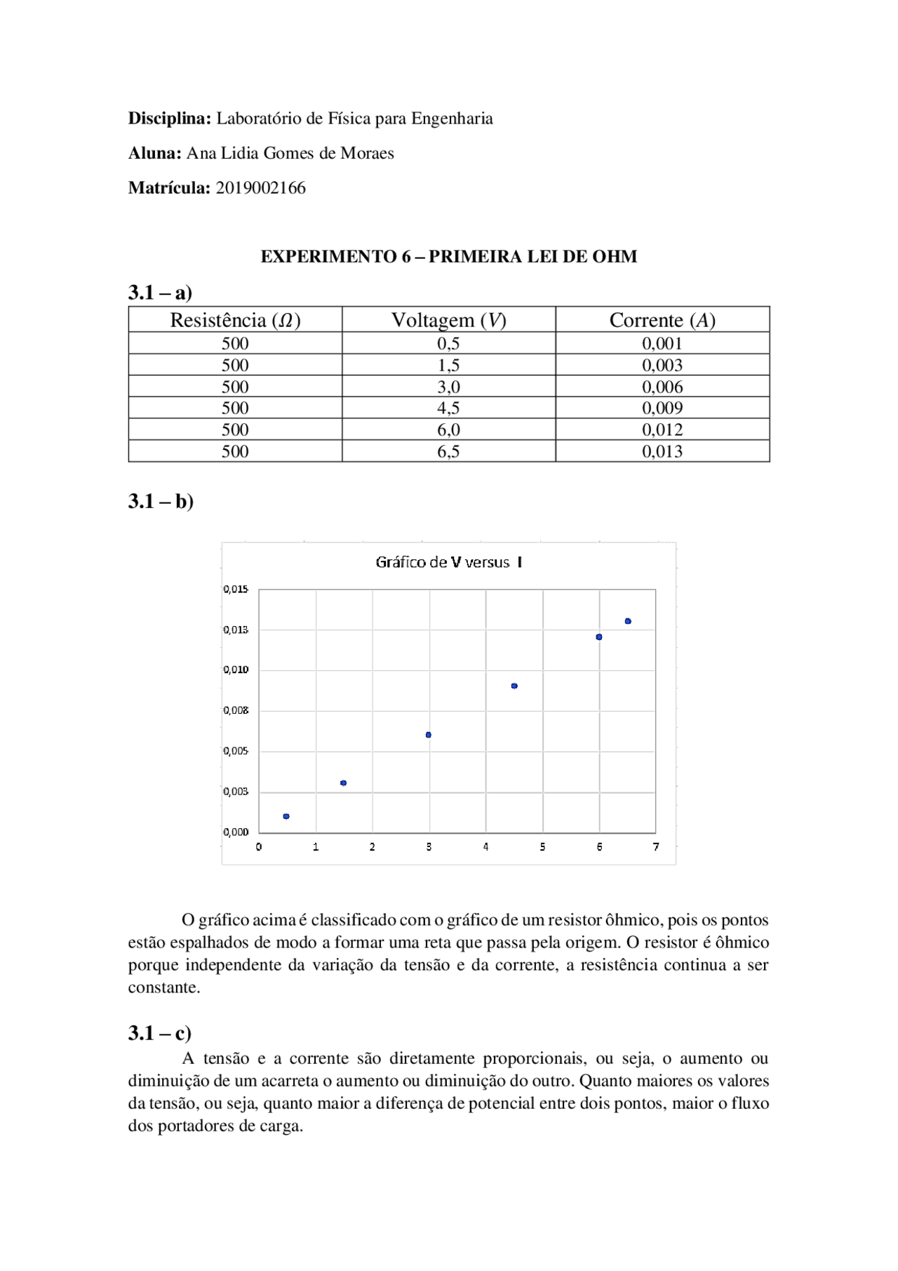 Experimento Em Laboratorio Primeira Lei De Ohm Docsity