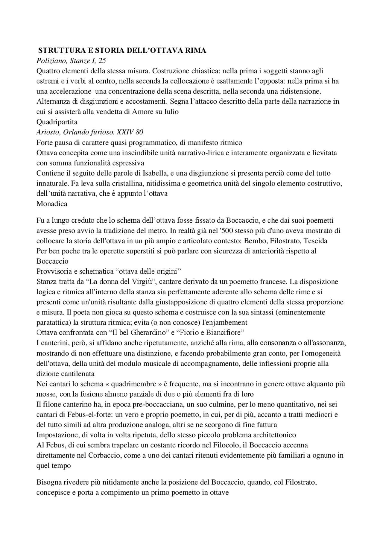 Struttura e storia dell'ottava rima | Sintesi del corso di Letteratura ...