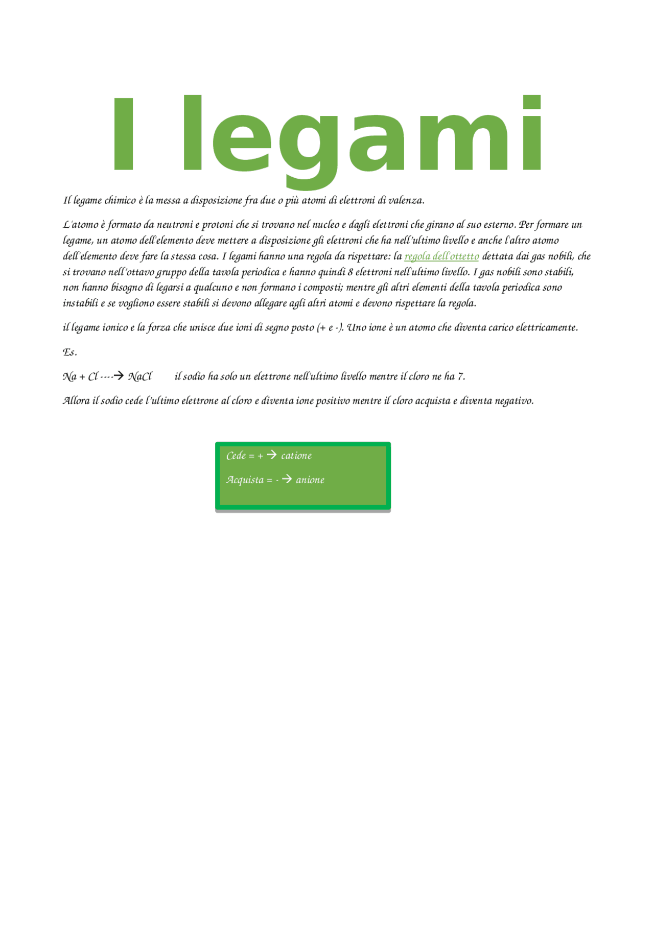 I legami ( introduzione) - Docsity