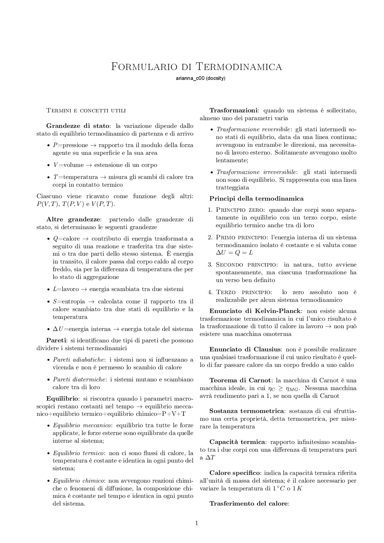Formulario Di Termodinamica Docsity