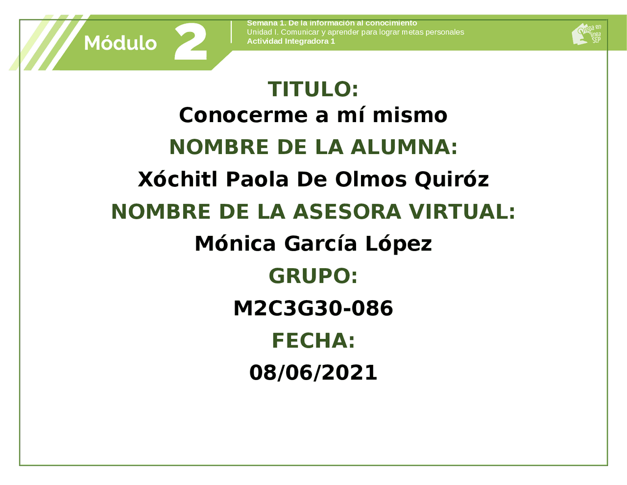 Modulo 2 Semana 1 Actividad Integradora 1 - Docsity