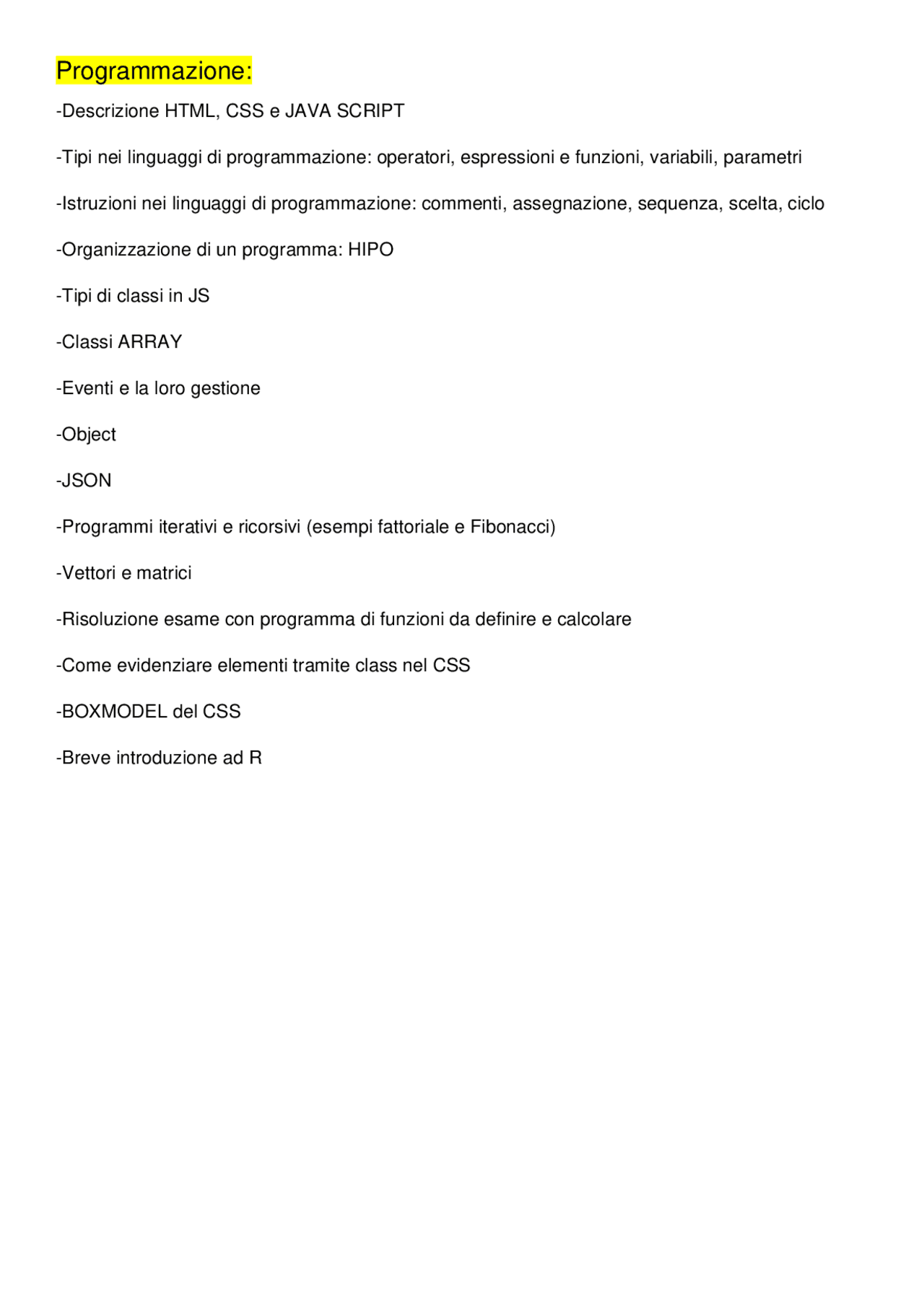 Programmazione JS visual studio code - Docsity