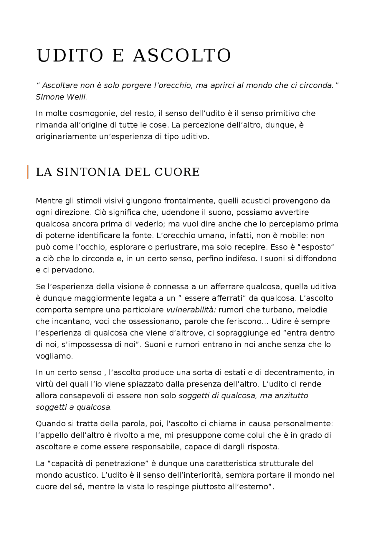 Udito E Ascolto Eserczio Dei Sensi Docsity