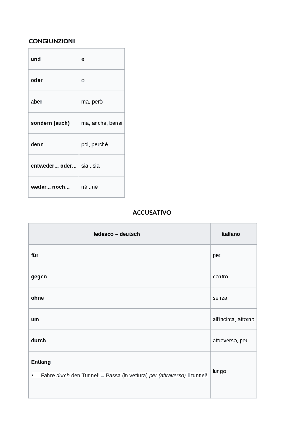 Preposizioni e casi - A2 - Docsity