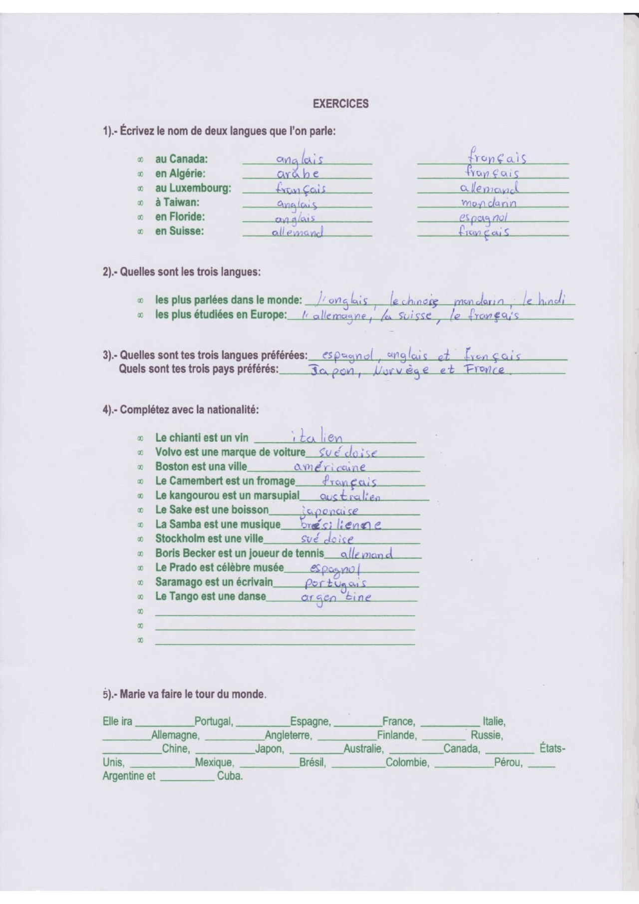 Ejercicios Profesiones Nacionalidades Ejercicios De