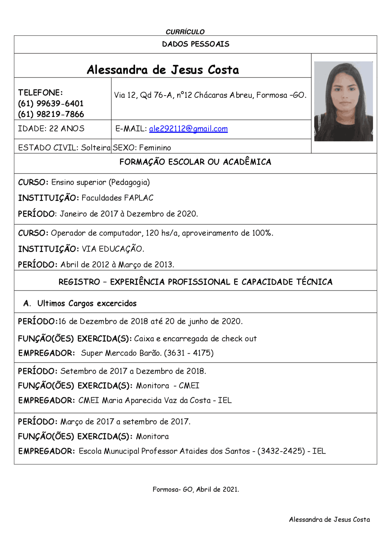 Modelo de Currículo - Docsity