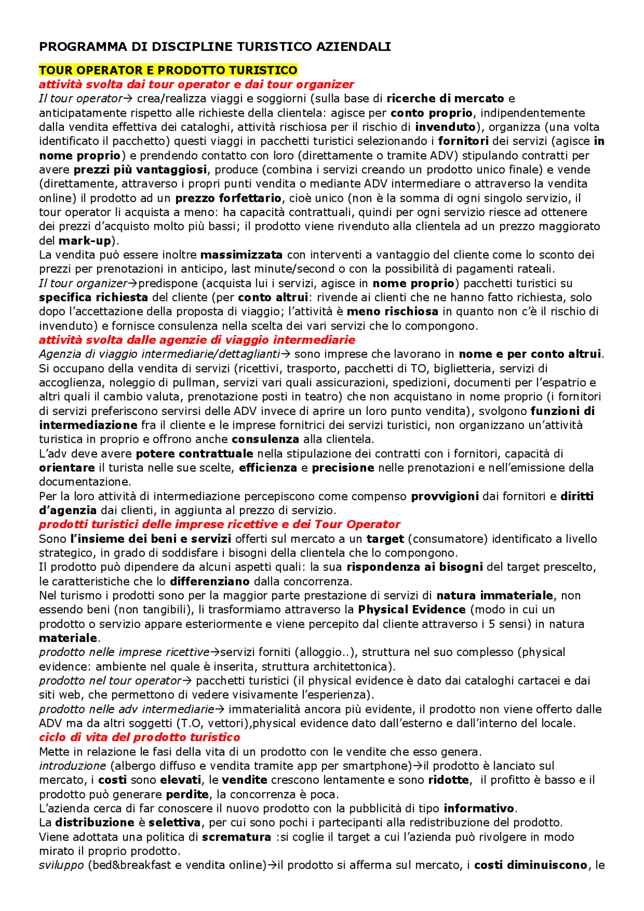 Programma d'esame discipline turistico aziendali 5 anno - Docsity