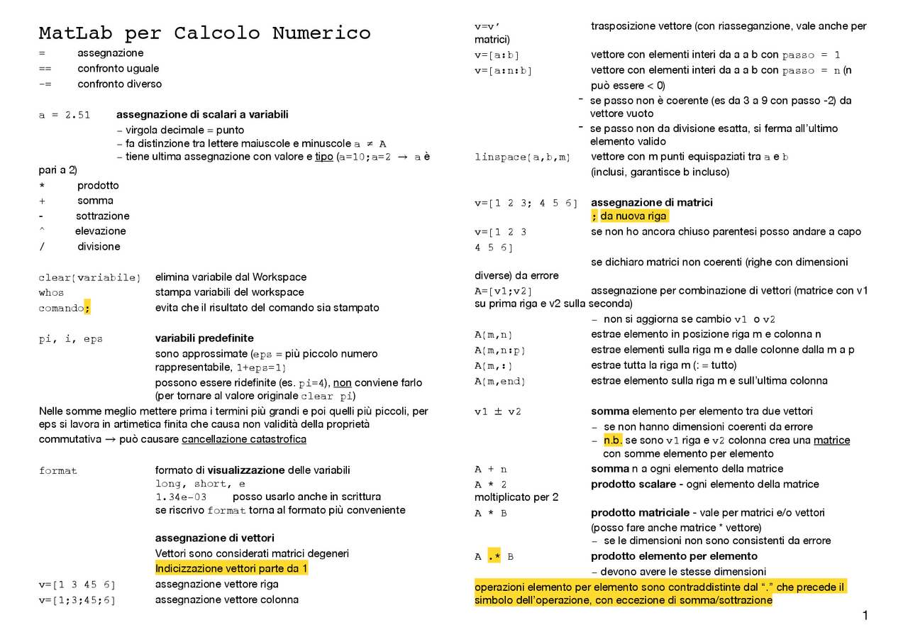 Matlab Per Calcolo Numerico Docsity