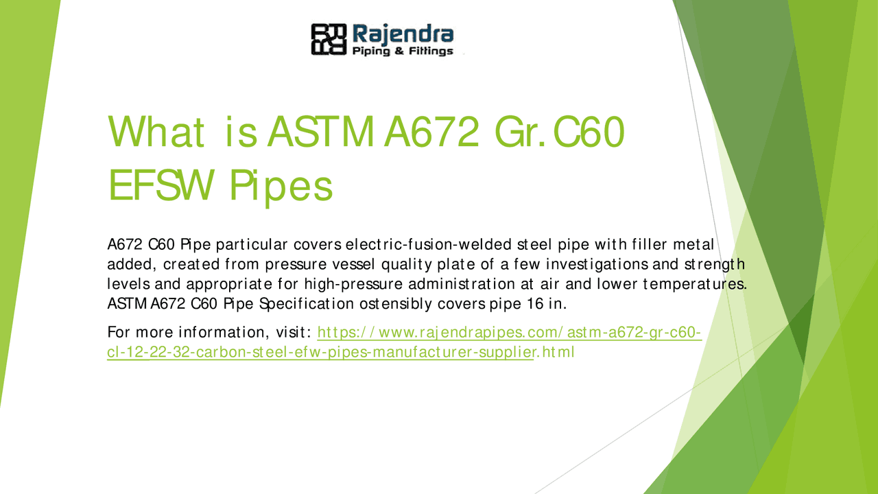 What is ASTM A672 Gr.C60 EFSW Pipes - Docsity