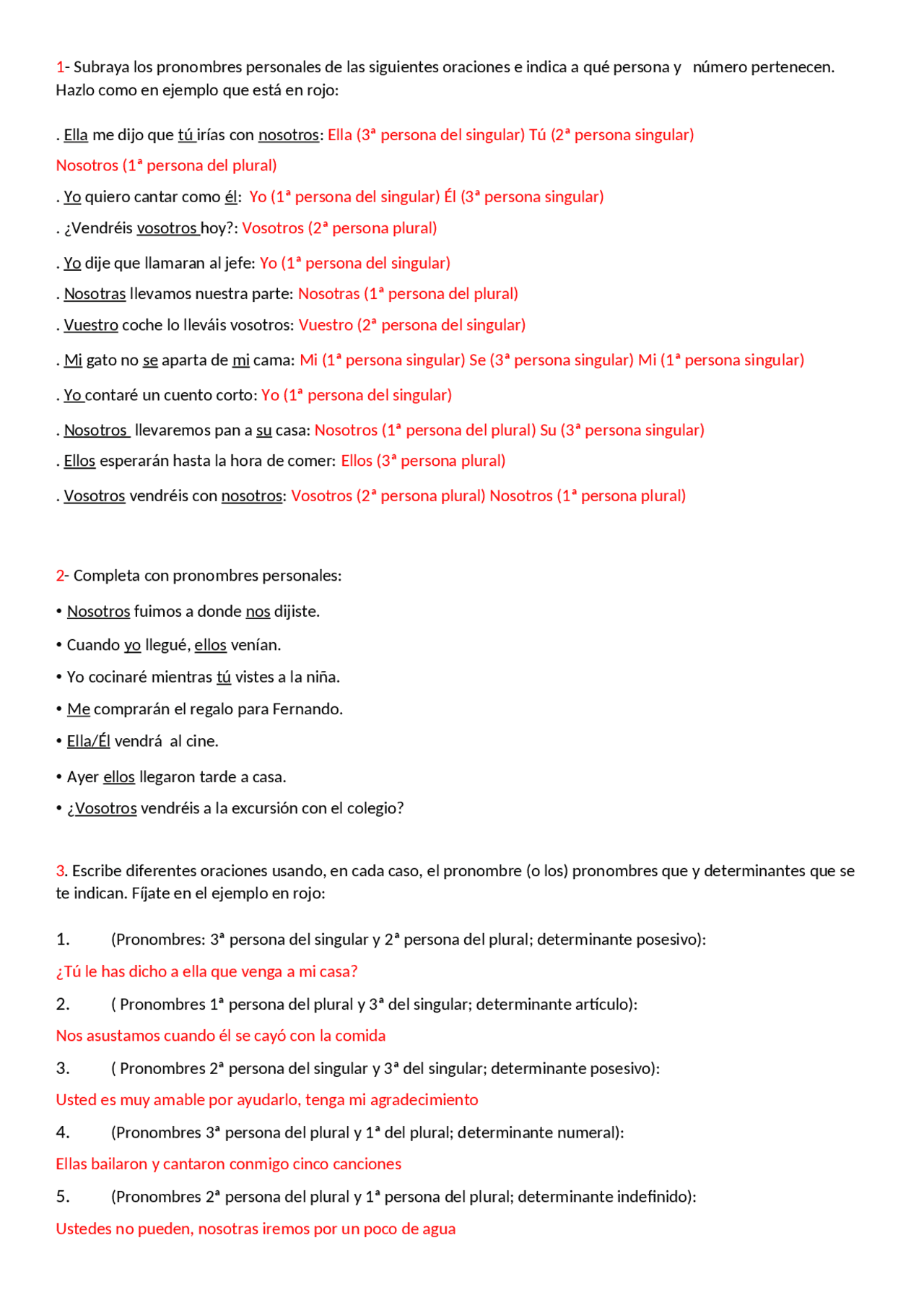 Respuestas ejercicios pronombres - Docsity