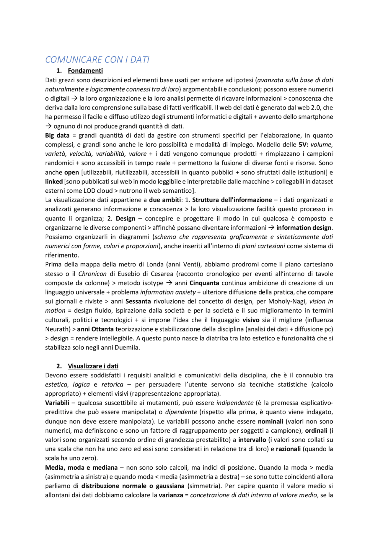 Riassunto Comunicare con i dati - Docsity