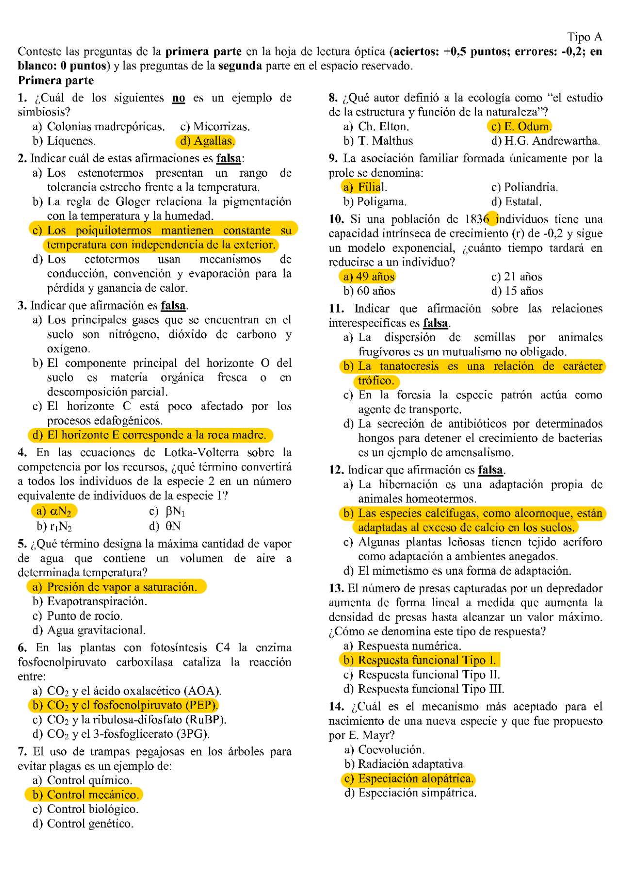 Pec Ecologia I Uned Ejercicios Examenes Ejercicios De Ecología Docsity