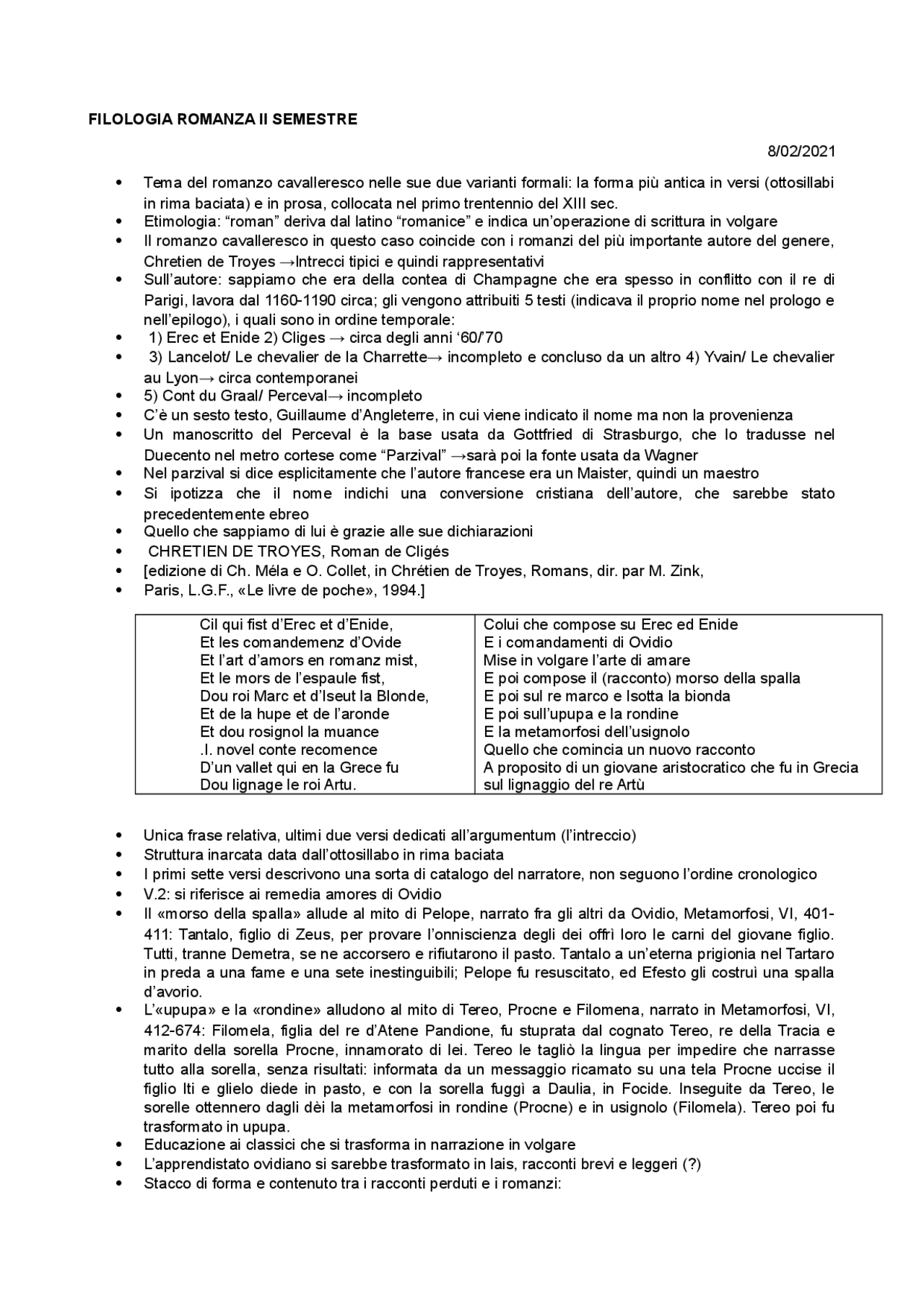 Appunti Di Filologia Romanza Modulo Ii Docsity