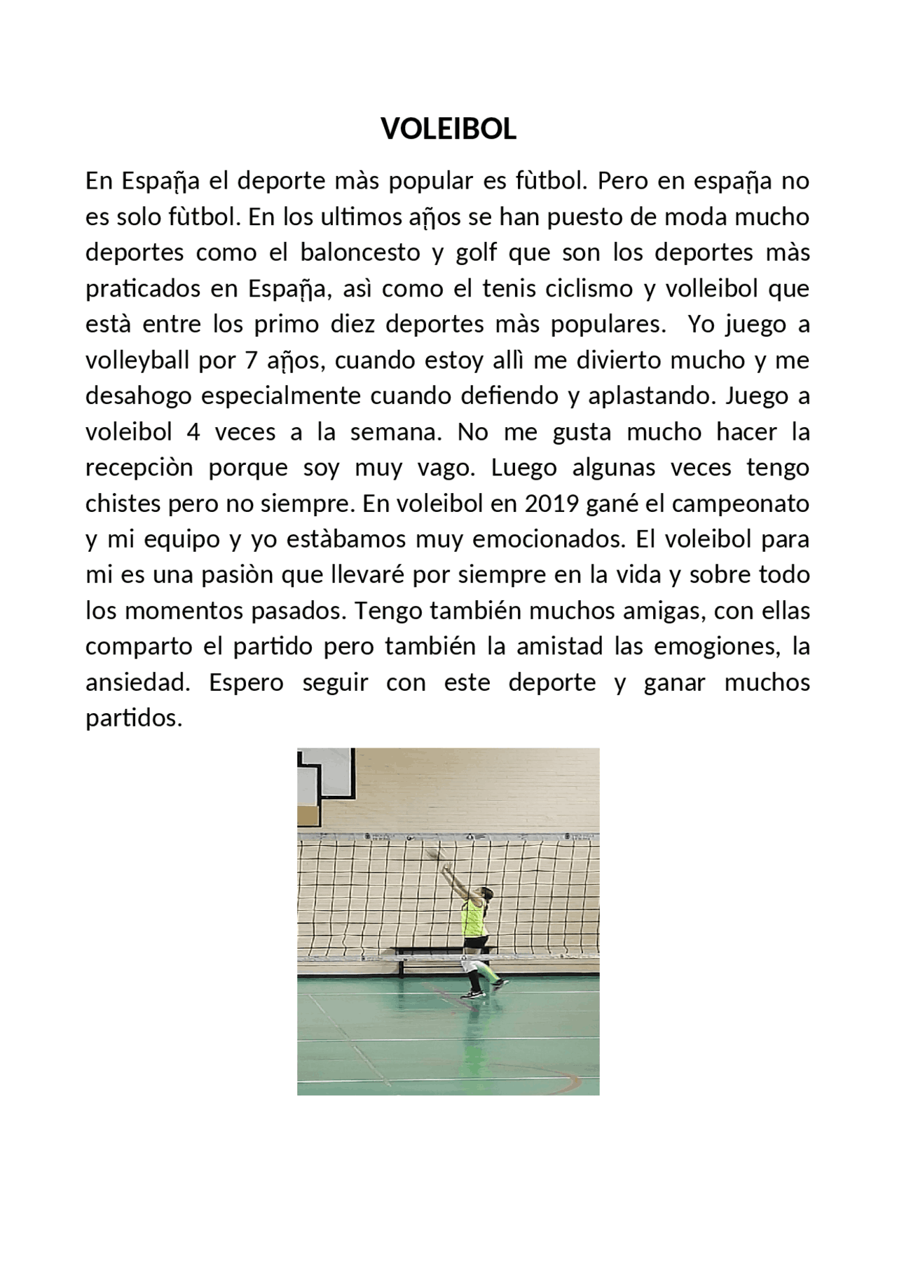 Voleibol, la pallavolo in spagnolo - Docsity