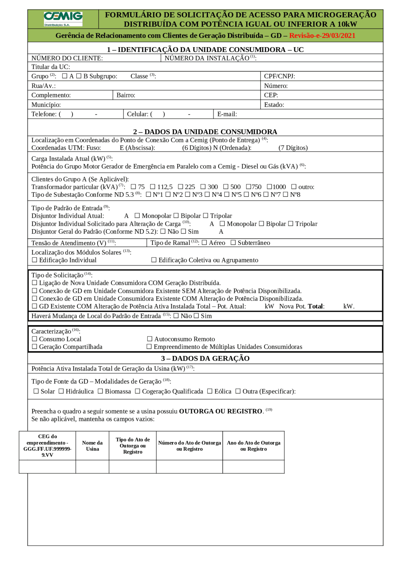 Formulario Cemig Ligaçao Nova - RETOEDU