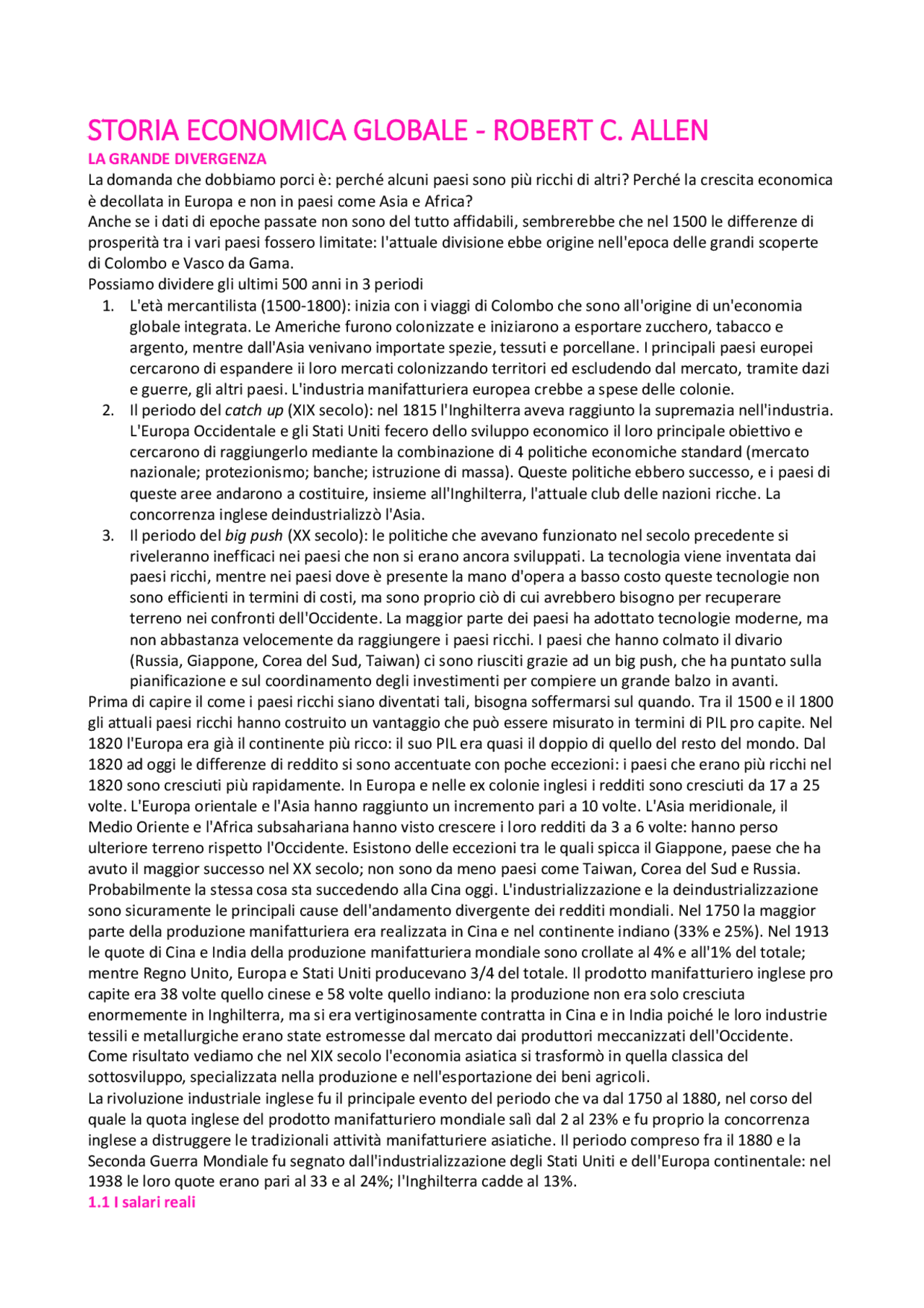 Robert C. Allen - Storia economica globale - Docsity
