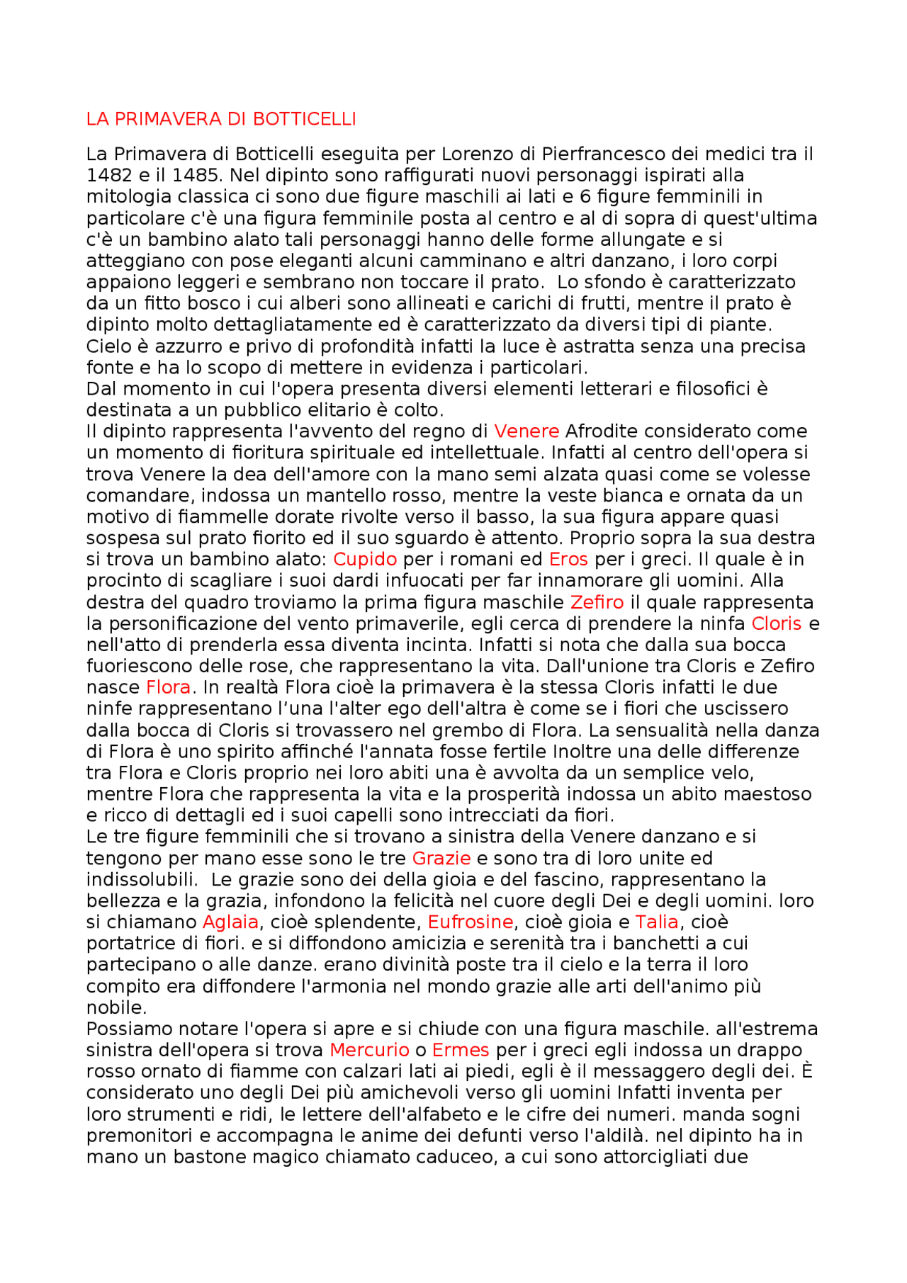 La primavera di Botticelli in breve - Docsity