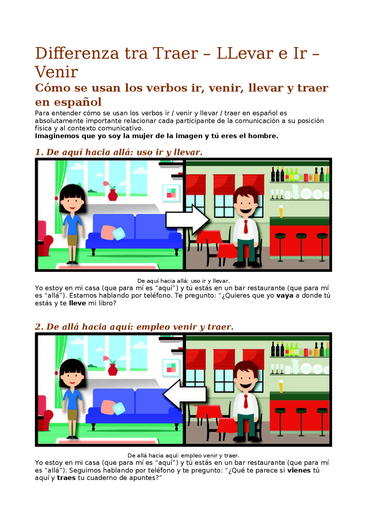 Differenza tra Traer – LLevar e Ir – Venir. | Study notes of Spanish ...