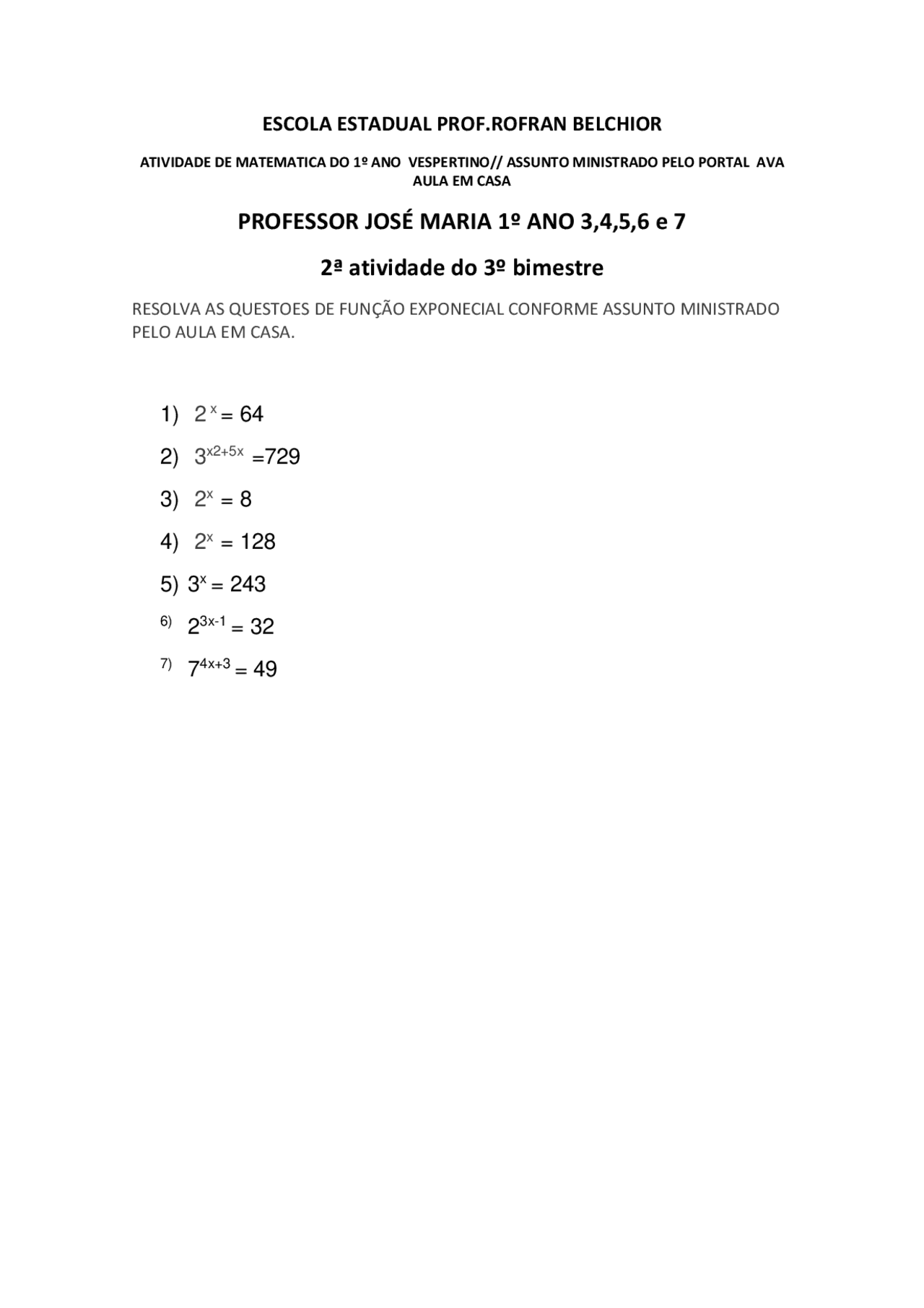 Atividade De Matematica Docsity