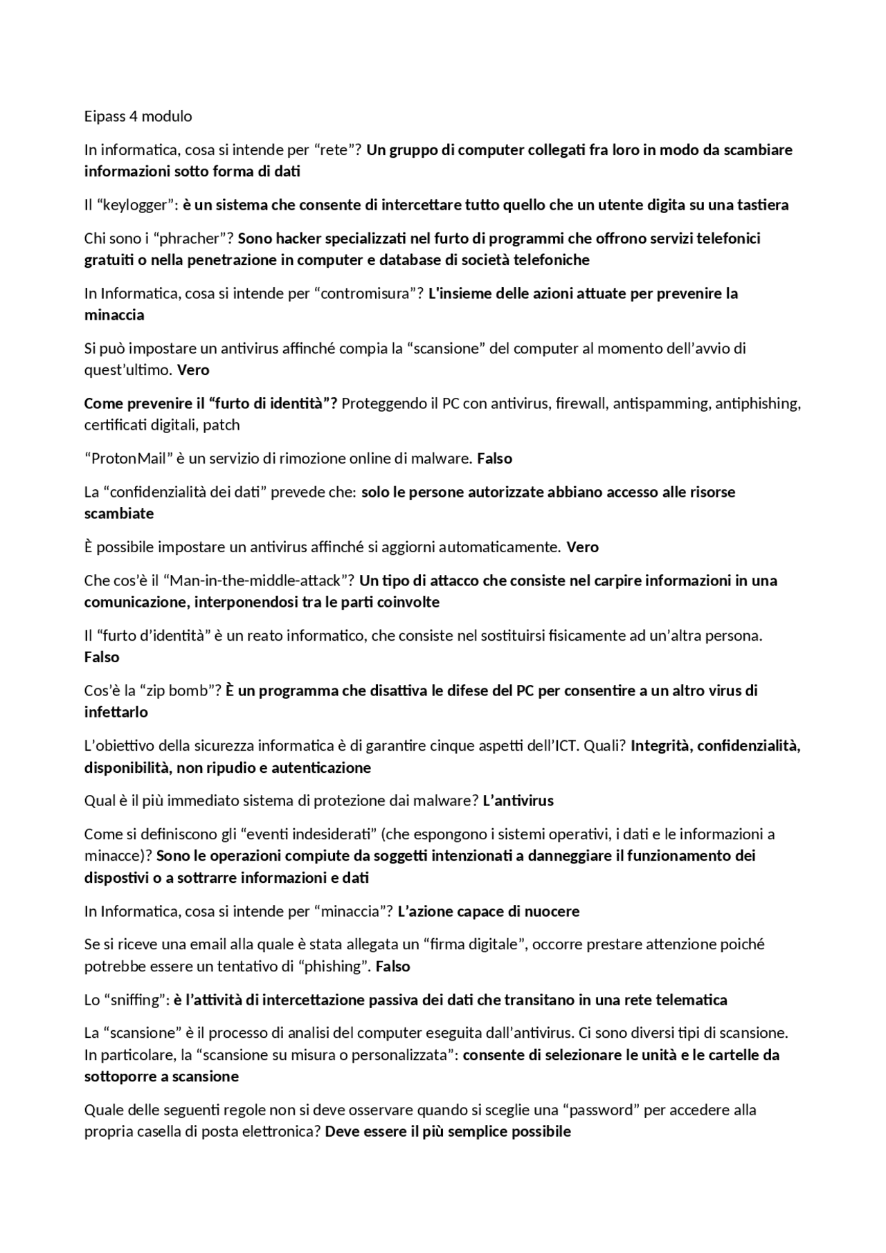Eipass 4 modulo 2021 - Docsity