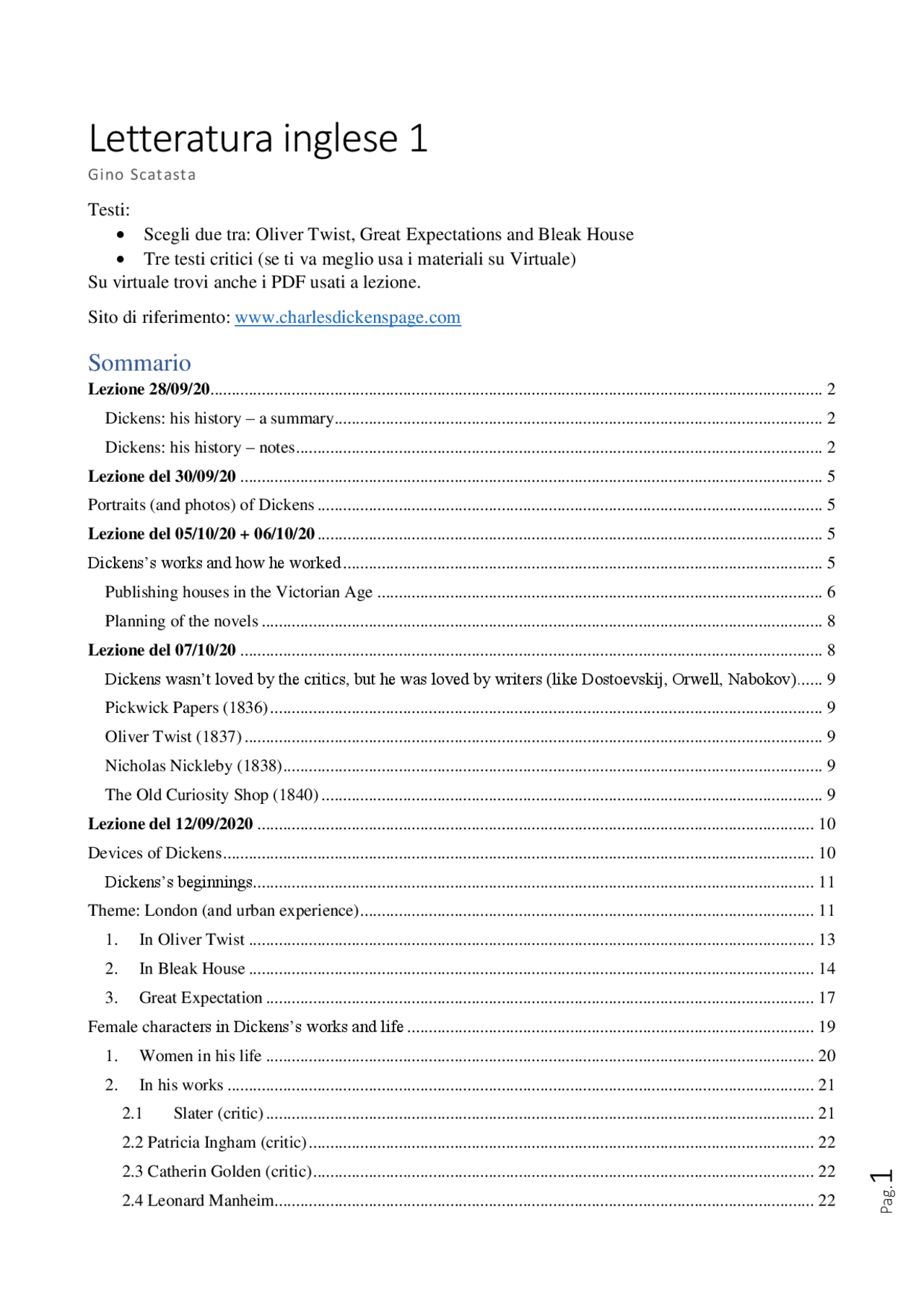 Appunti Completi Di Letteratura Inglese 1 Lcis E Lmcp Docsity
