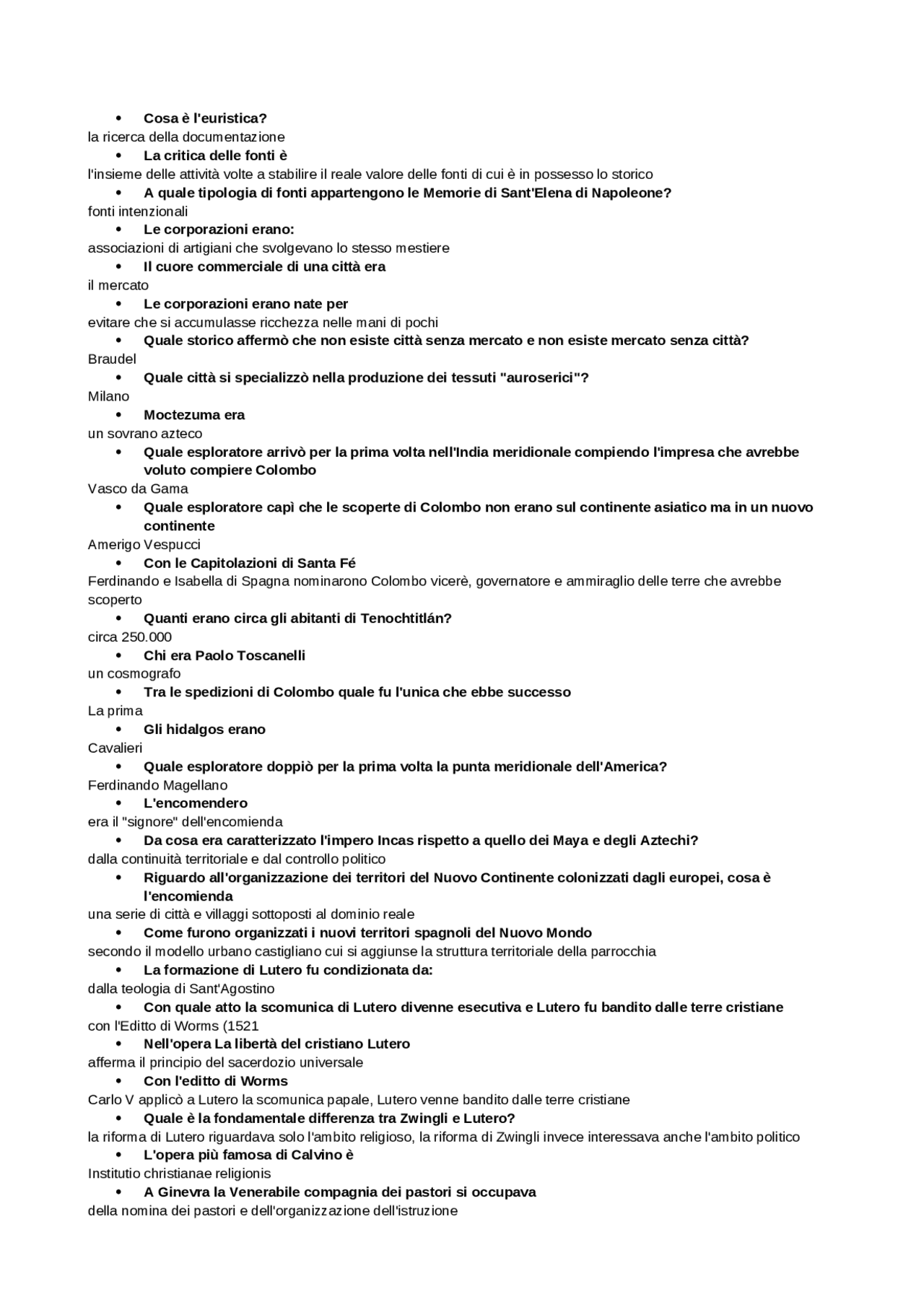 Domande Chiuse Di Storia Moderna Docsity