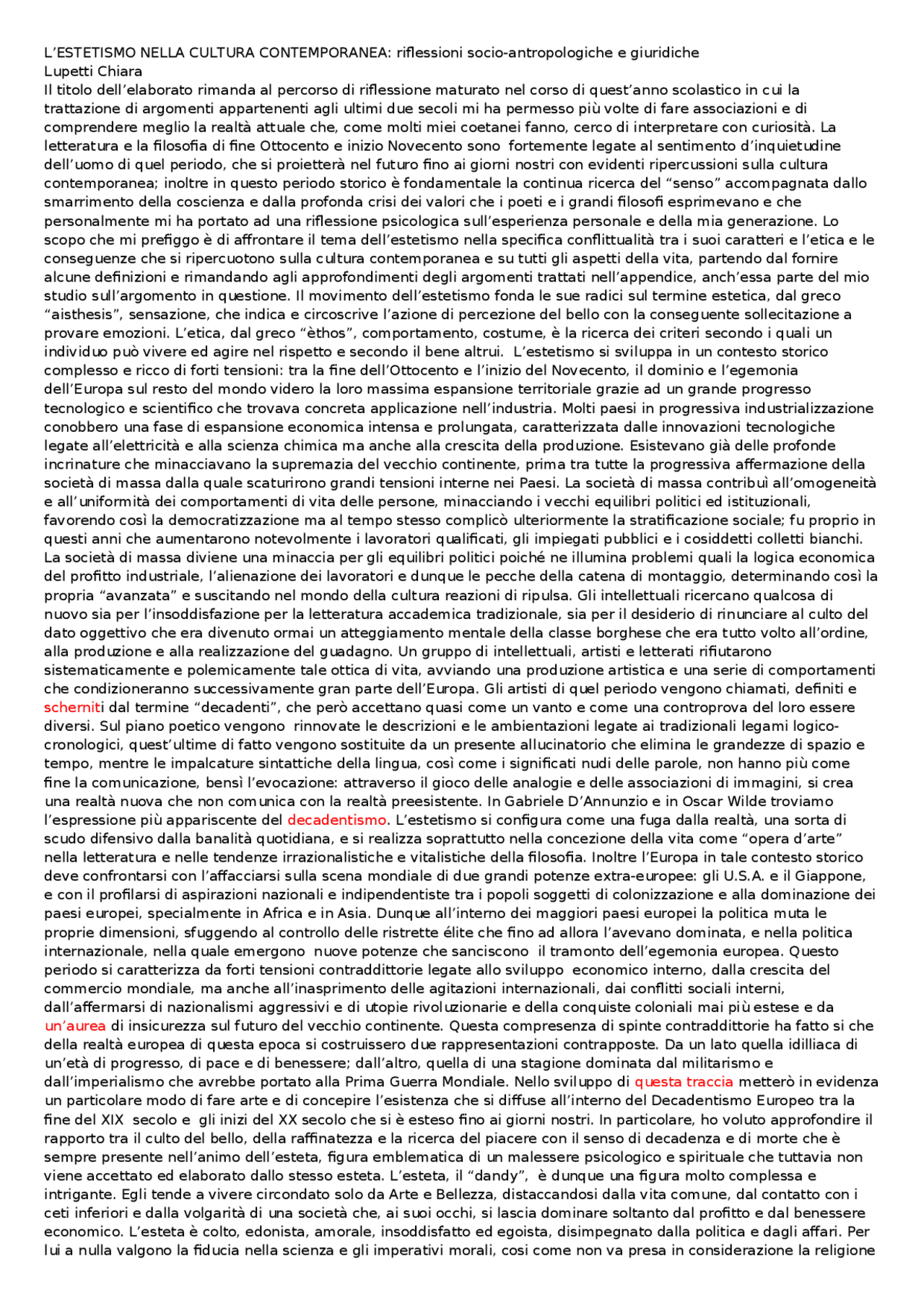 Tesina sull'estetismo nella cultura contemporanea - Docsity