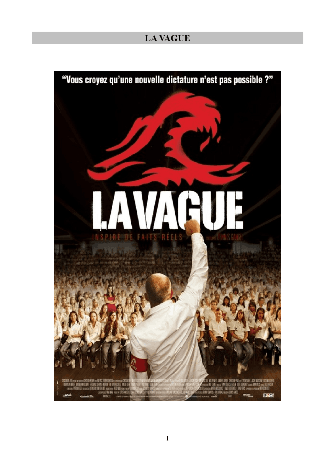 La vague: analyse du film | Lectures Cinéma | Docsity