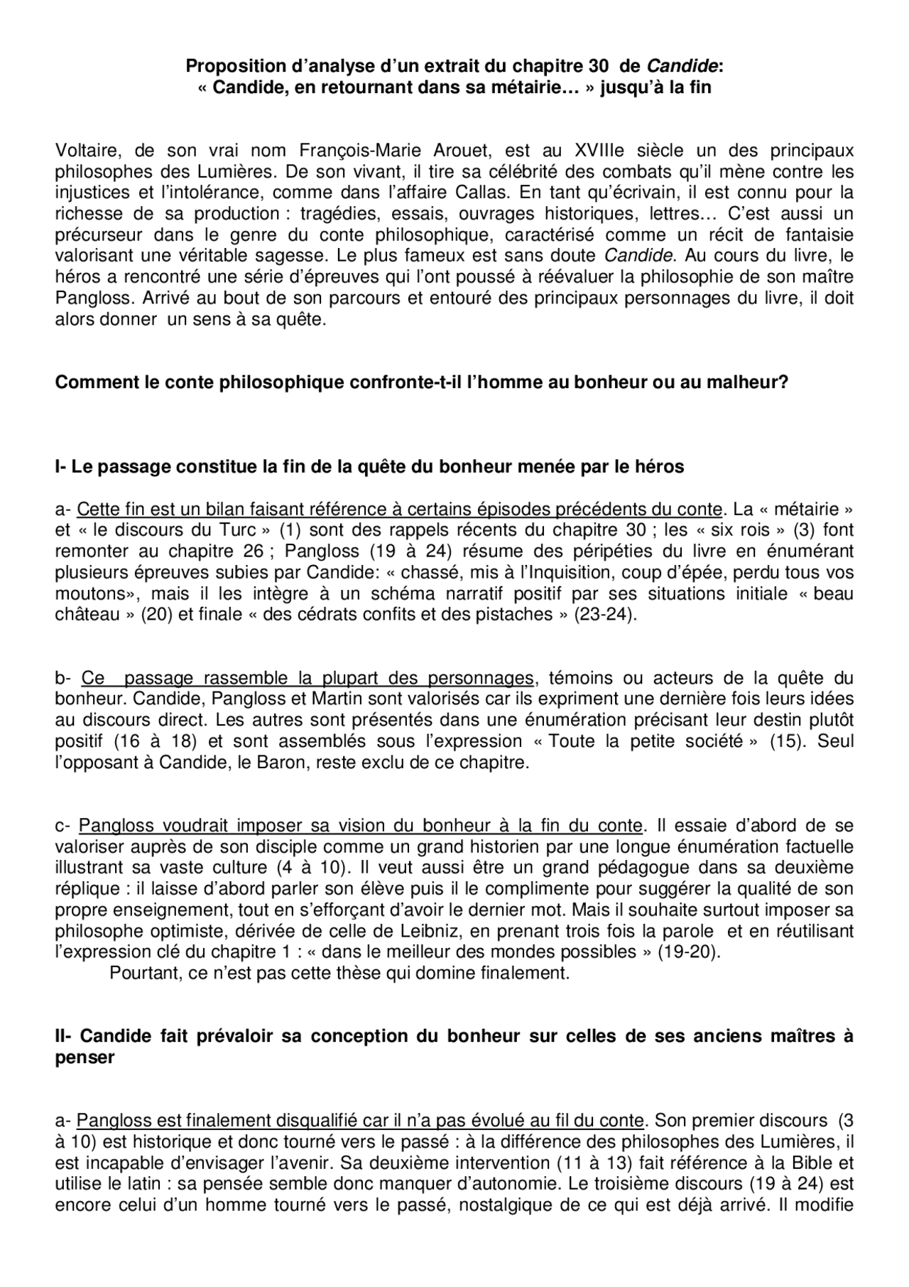 Proposition Danalyse Dun Extrait Du Chapitre 30 De Candide Docsity