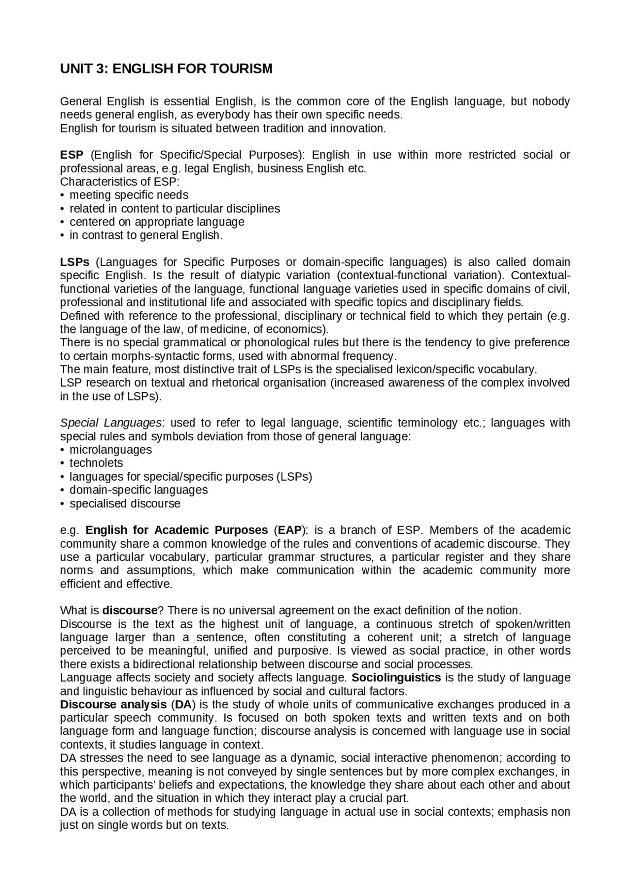 English Tourism (unit 3) | Appunti di Lingua Inglese | Docsity