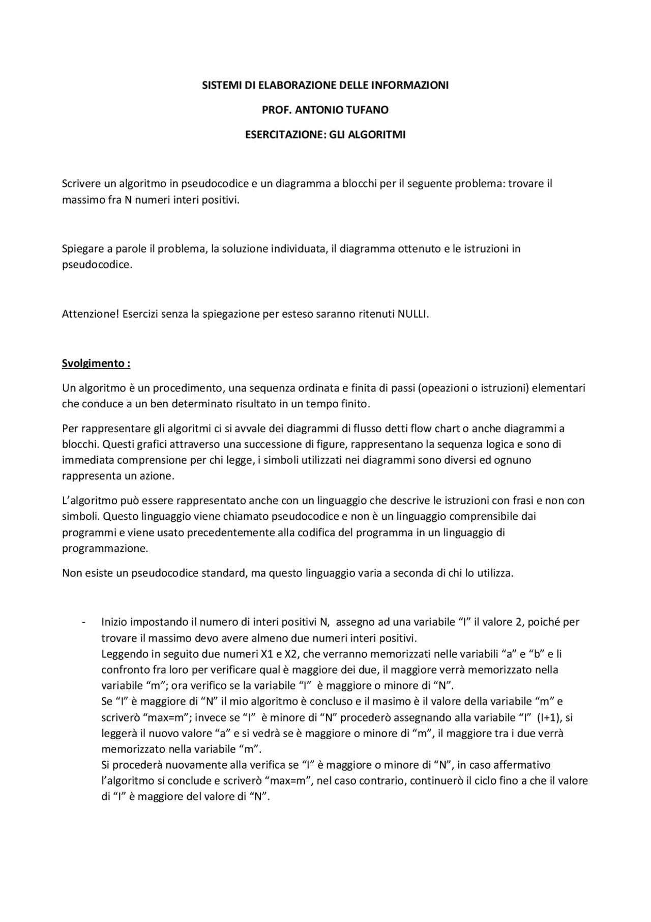 Gli Algoritmi Svolgimento Esercizio 1 - Docsity