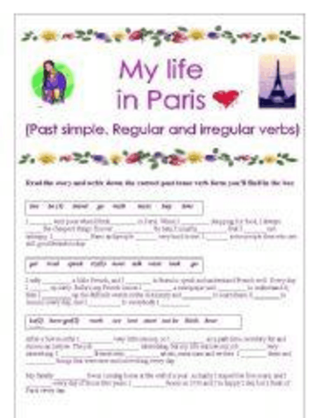 Past Verbs my life in Paris - Docsity