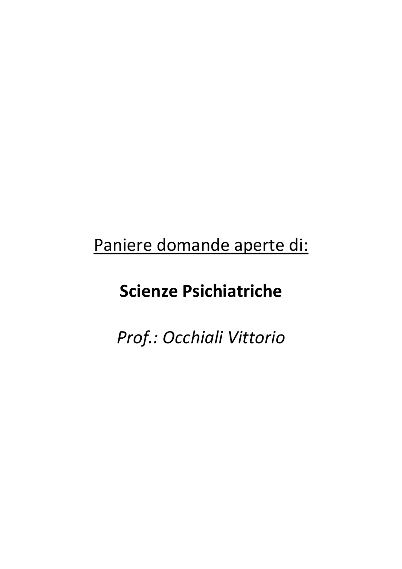 Paniere Domande Aperte Scienze Psichiatriche Prof Occhiali