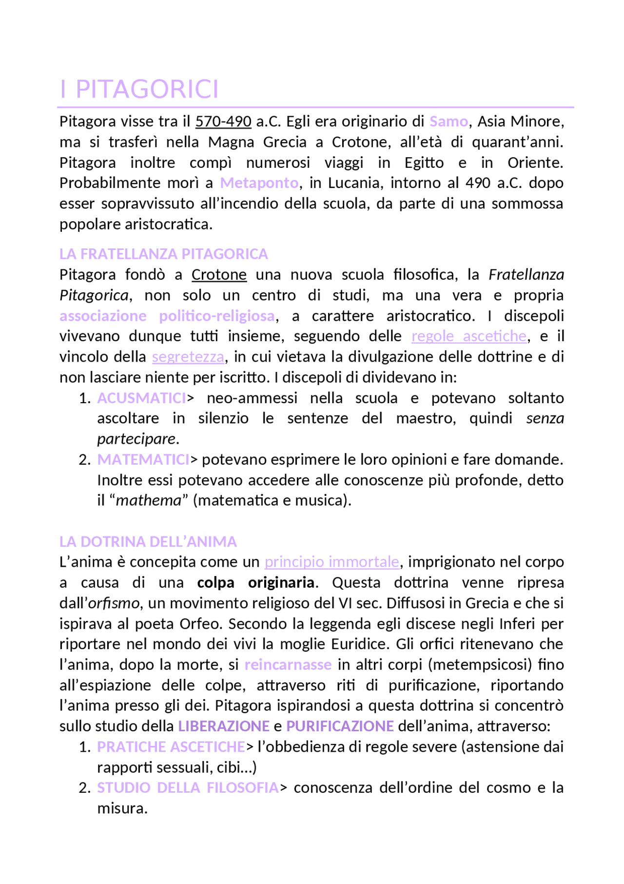 Pitagora E I Pitagorici Docsity