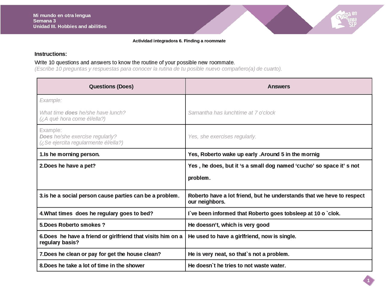 Actividad Integradora 6 Modulo 7 Ejercicios De Inglés Docsity