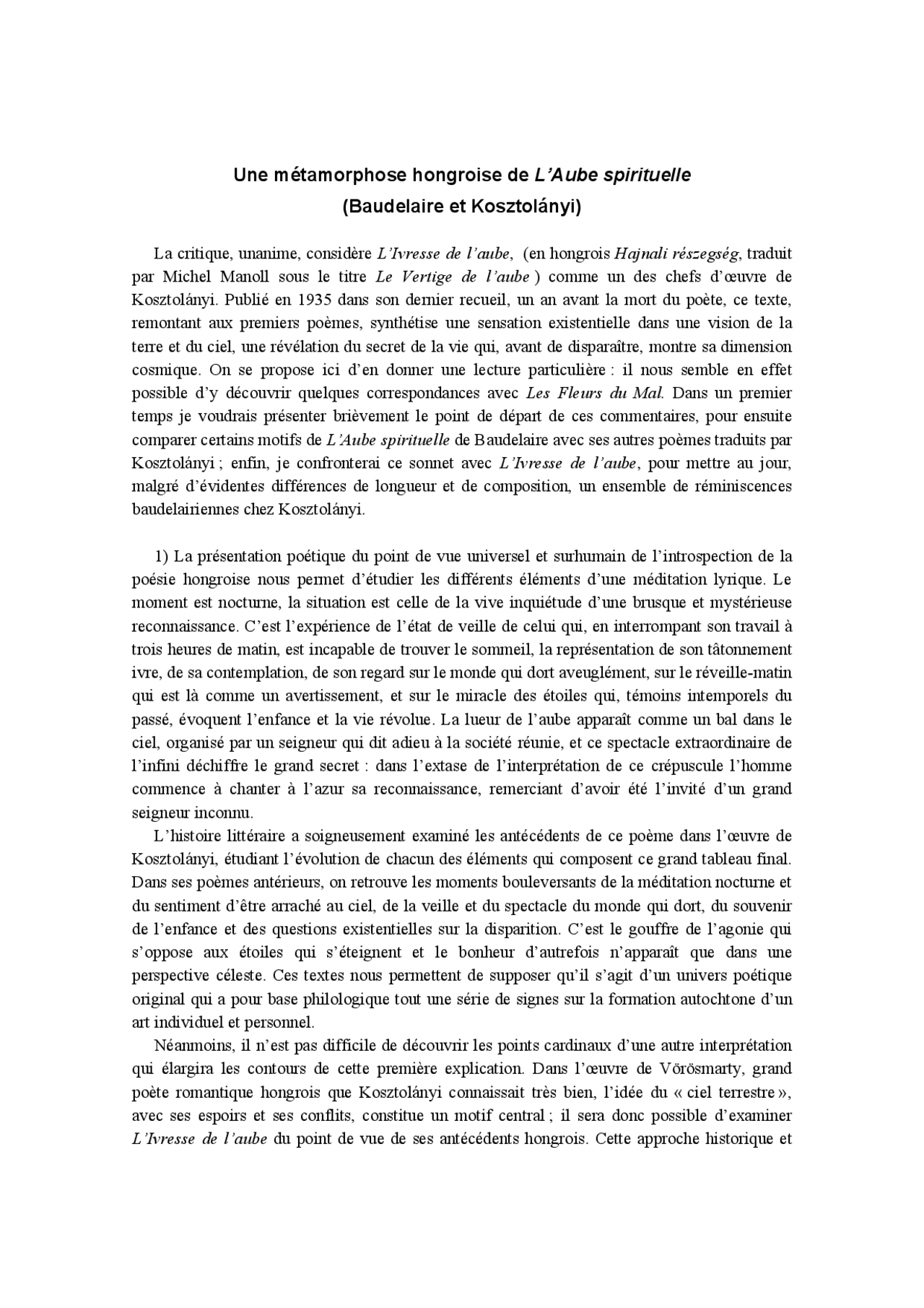 Une métamorphose hongroise de L’Aube spirituelle - Docsity