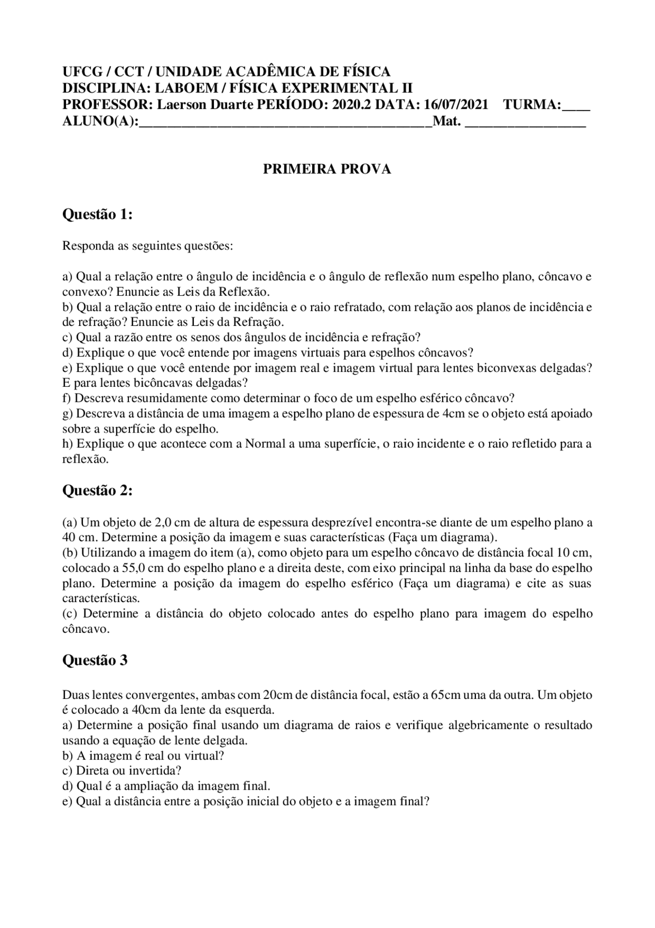 Prova 2 Estagio | Provas Física - Docsity