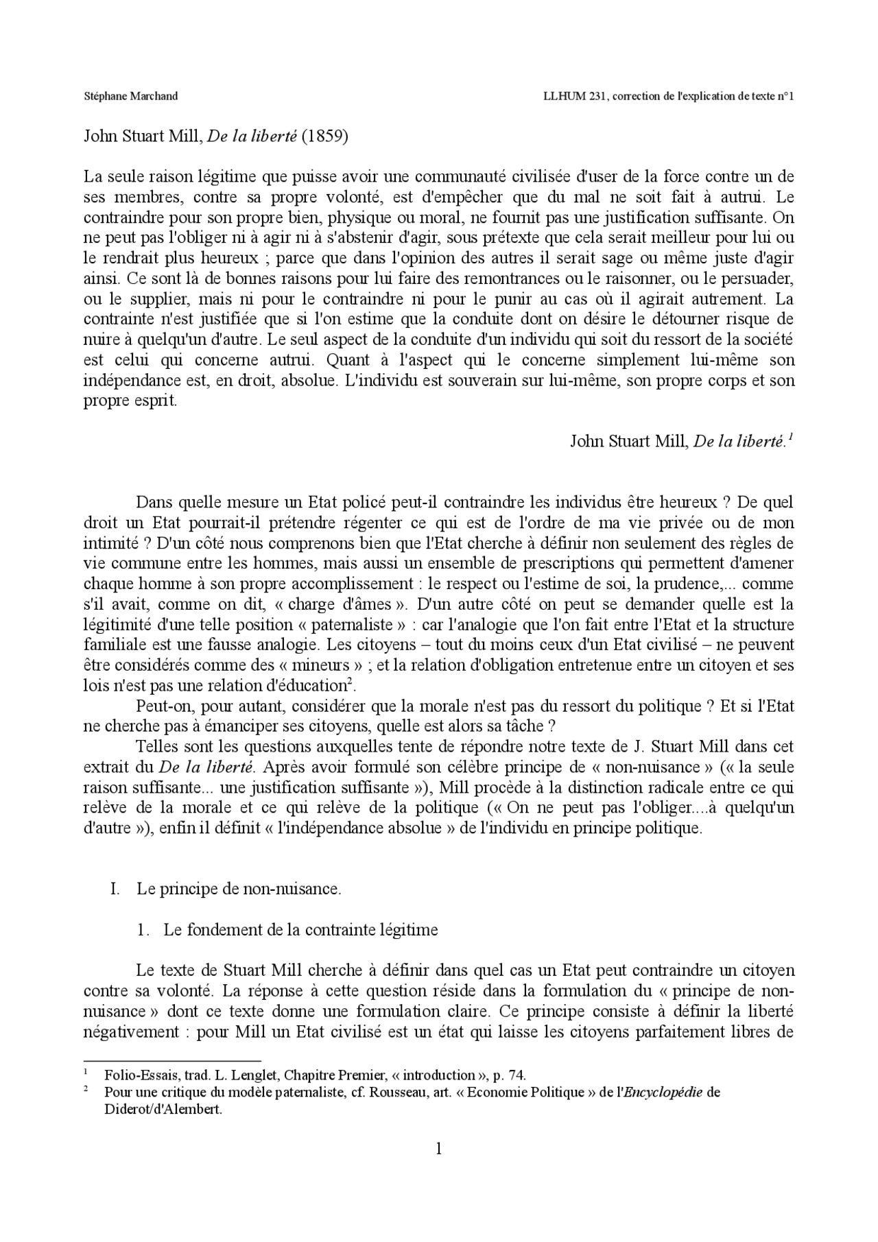 John Stuart Mill, De la liberté (1859) - Docsity