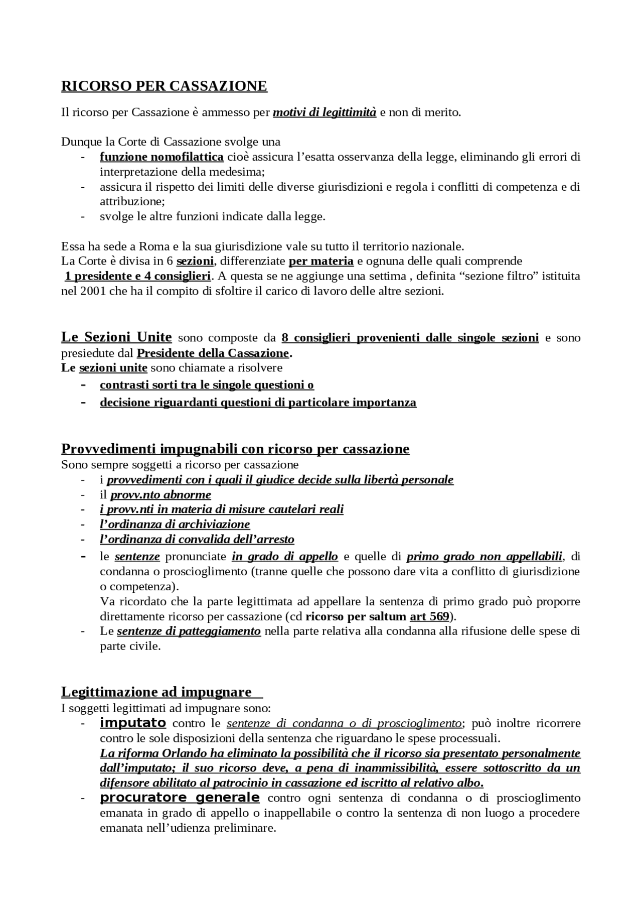 Ricorso In Cassazione Docsity