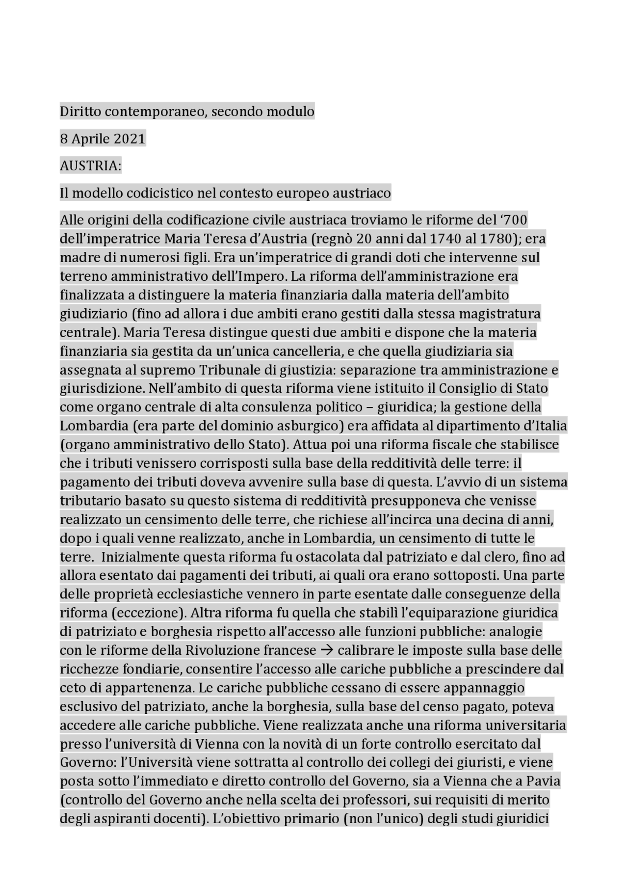 Appunti storia del diritto contemporaneo secondo modulo - Docsity