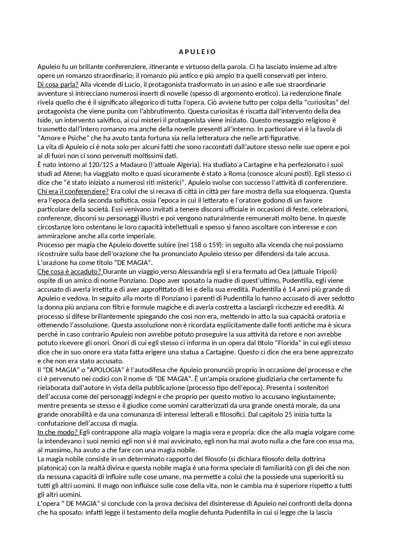 Apuleio e le metamorfosi - Docsity
