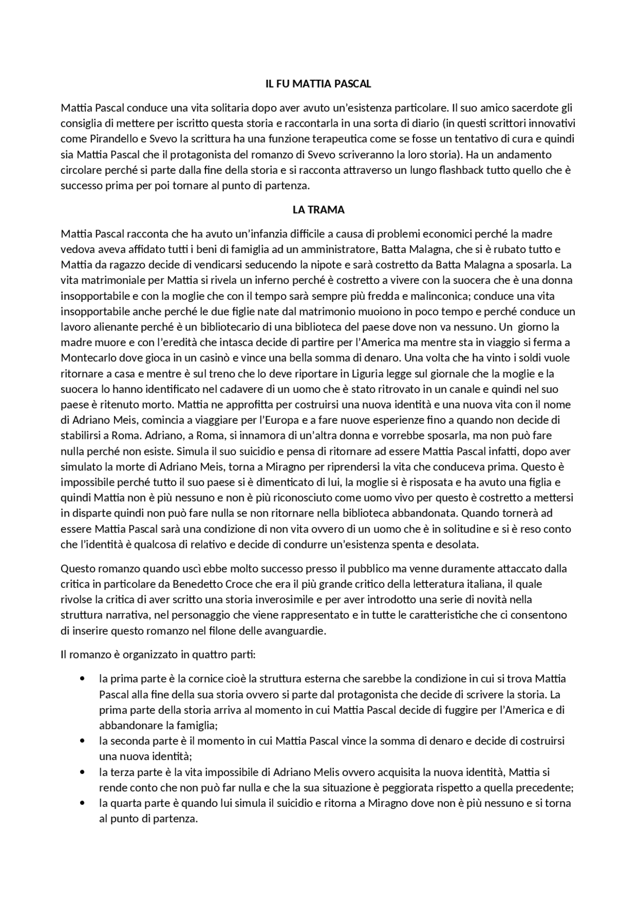 Il Fu Mattia Pascal Pirandello Docsity