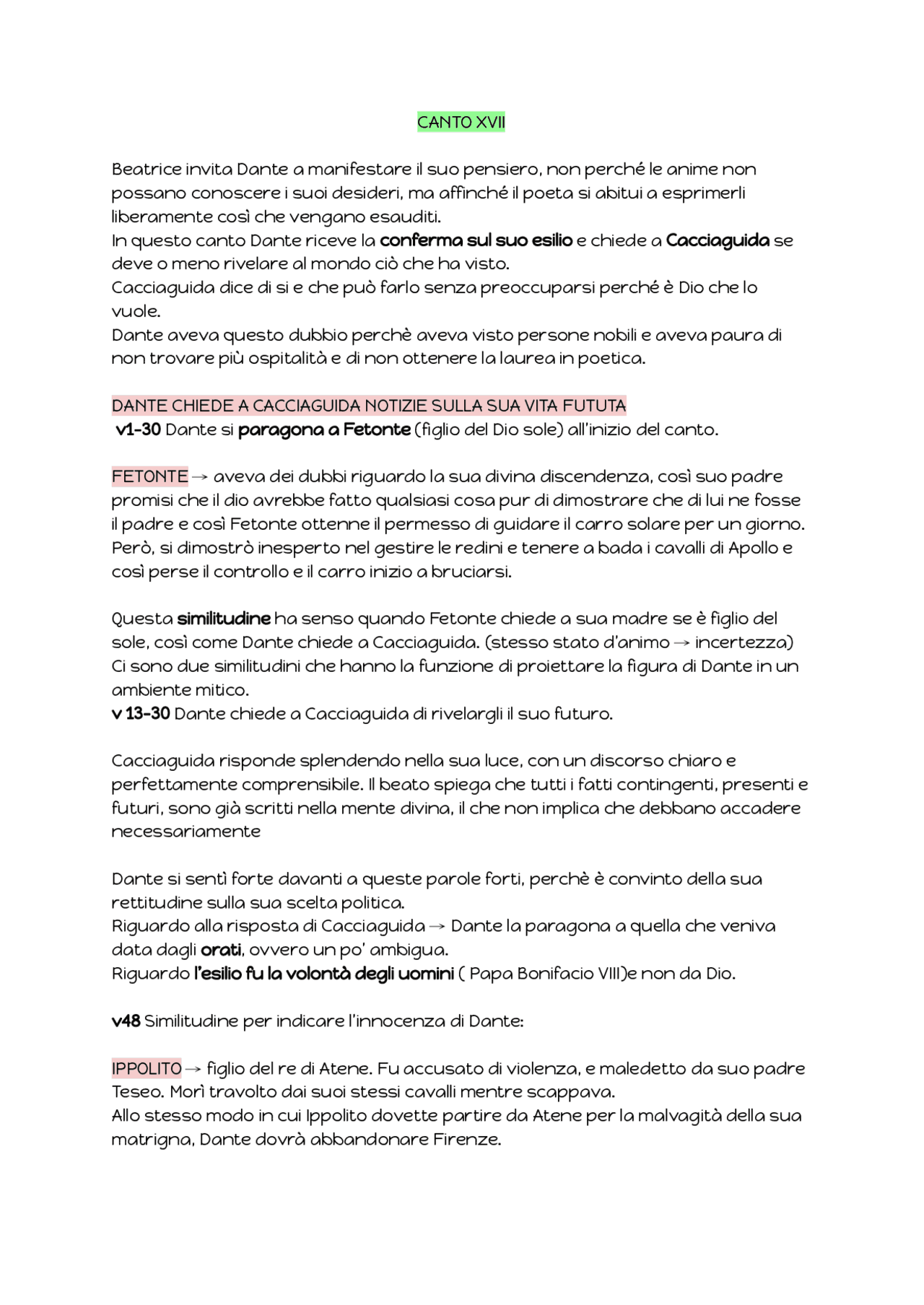 Canto, XVII Paradiso- La Divina Commedia - Docsity