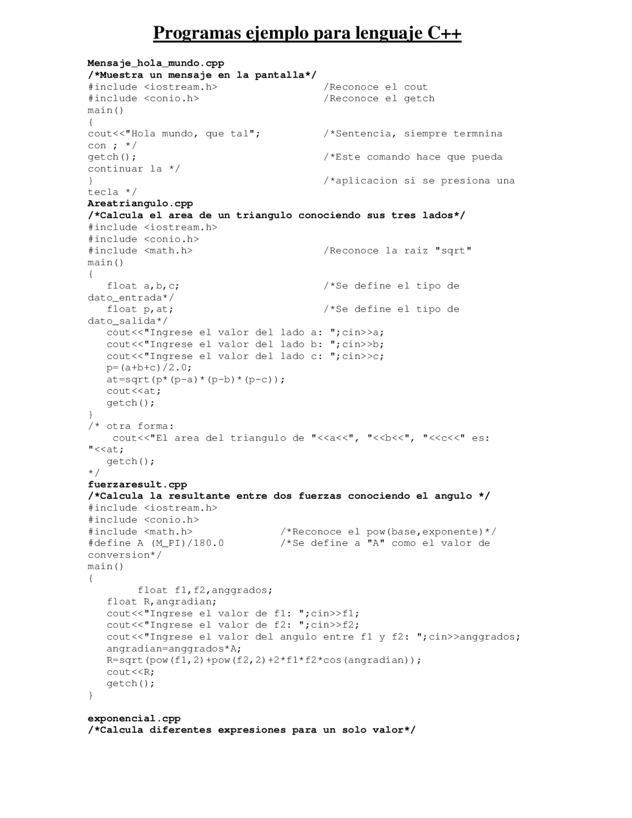 Ejemplos de ejercicios en el programa c++ - Docsity