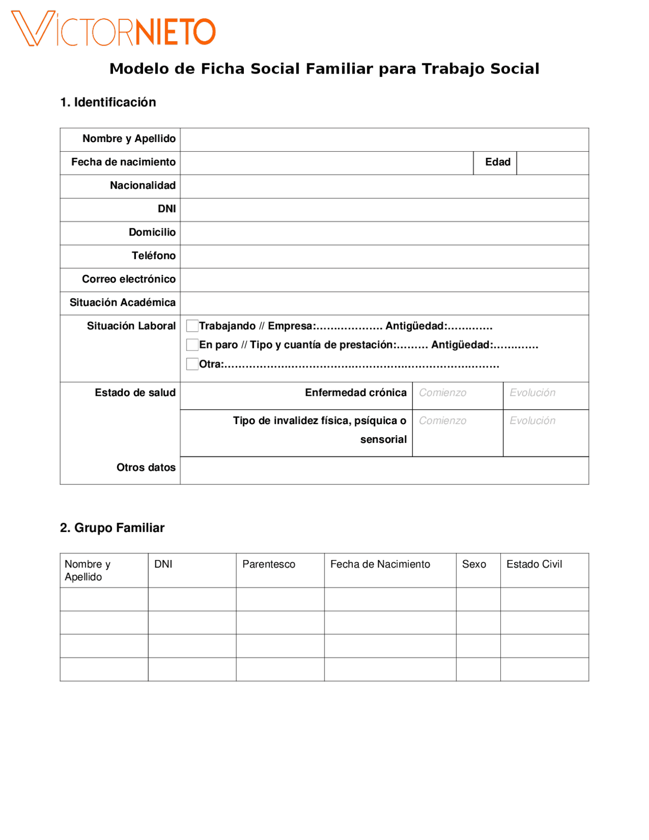 Modelo de información de trabajo social - Docsity