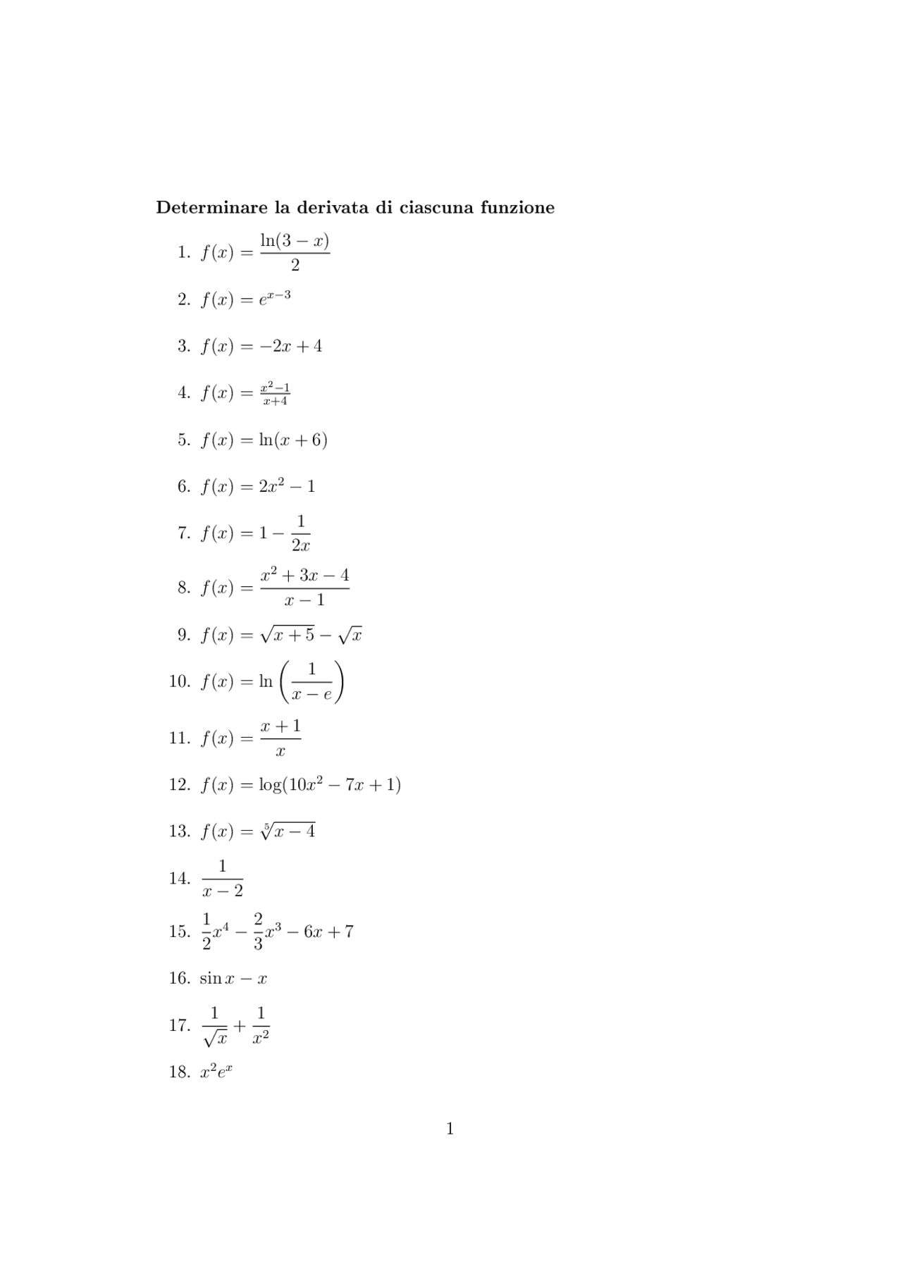 Esercizi Sulle Derivate Docsity