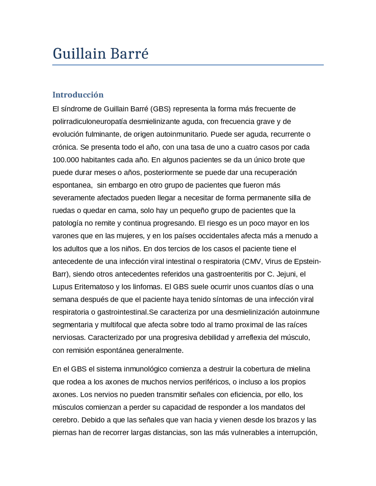 Guillain Barre | Monografías, Ensayos de Medicina Interna | Docsity