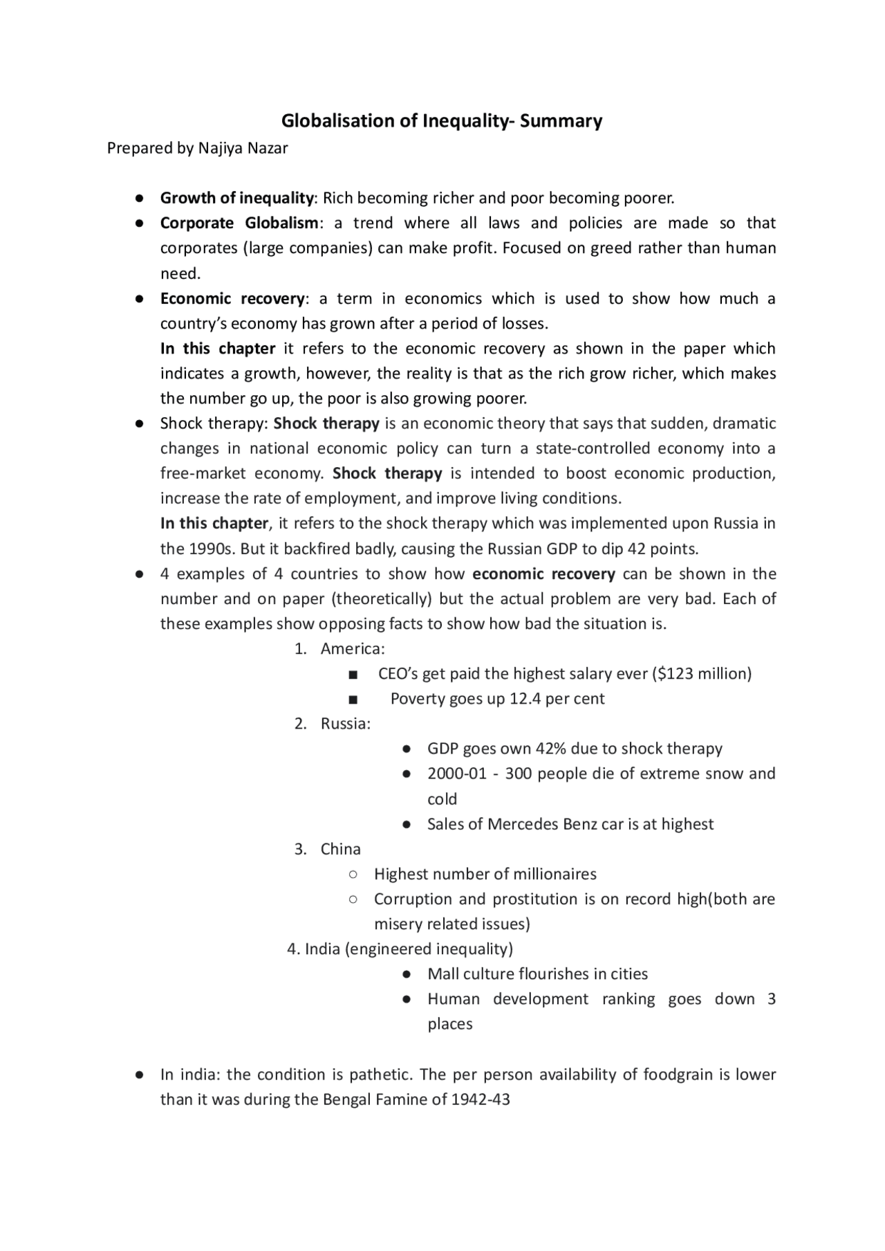 Globalisation inequality - Docsity