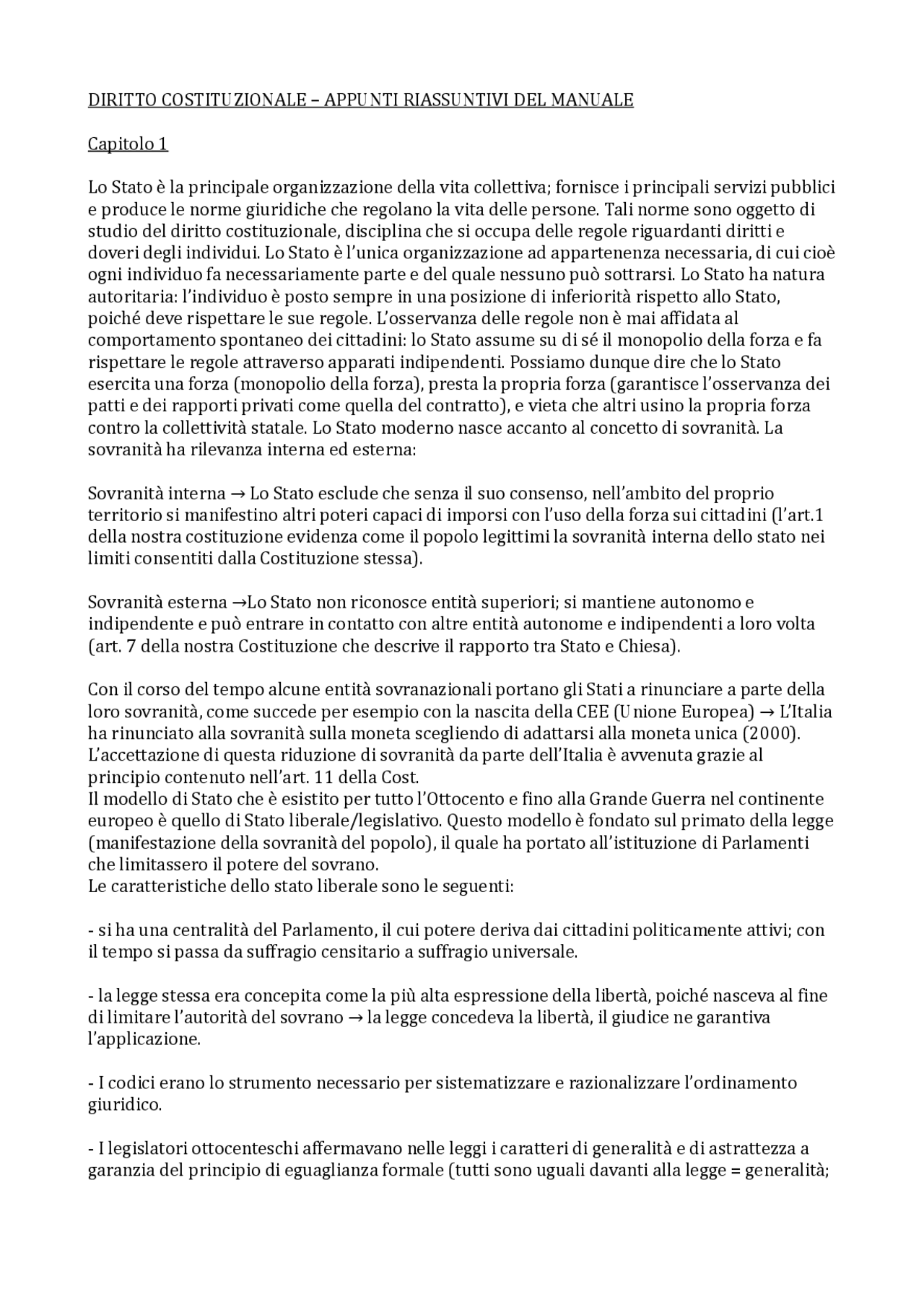 Riassunto Primi Tre Capitoli Del Manuale Docsity