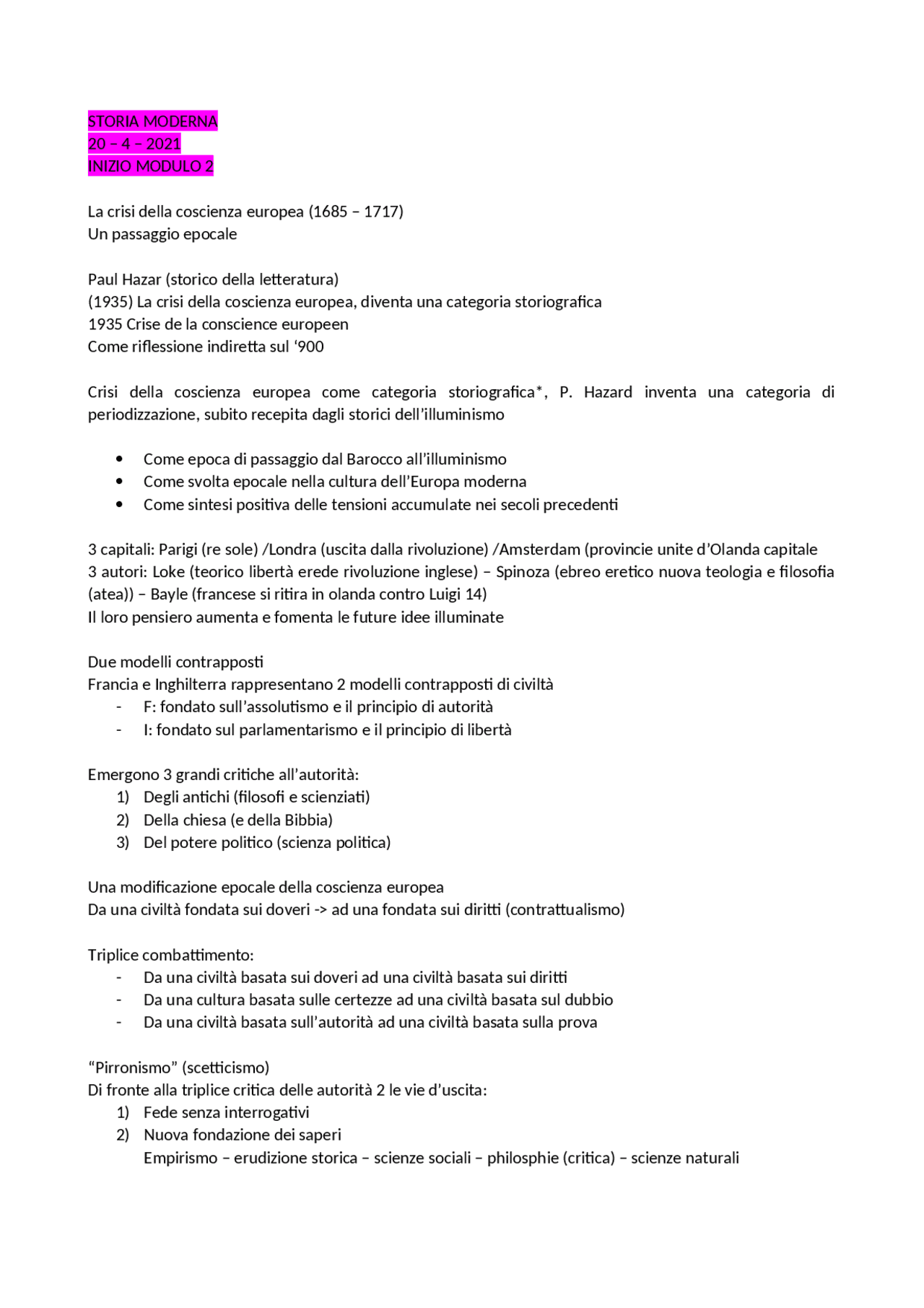 Appunti Modulo 2 Storia Moderna Docsity